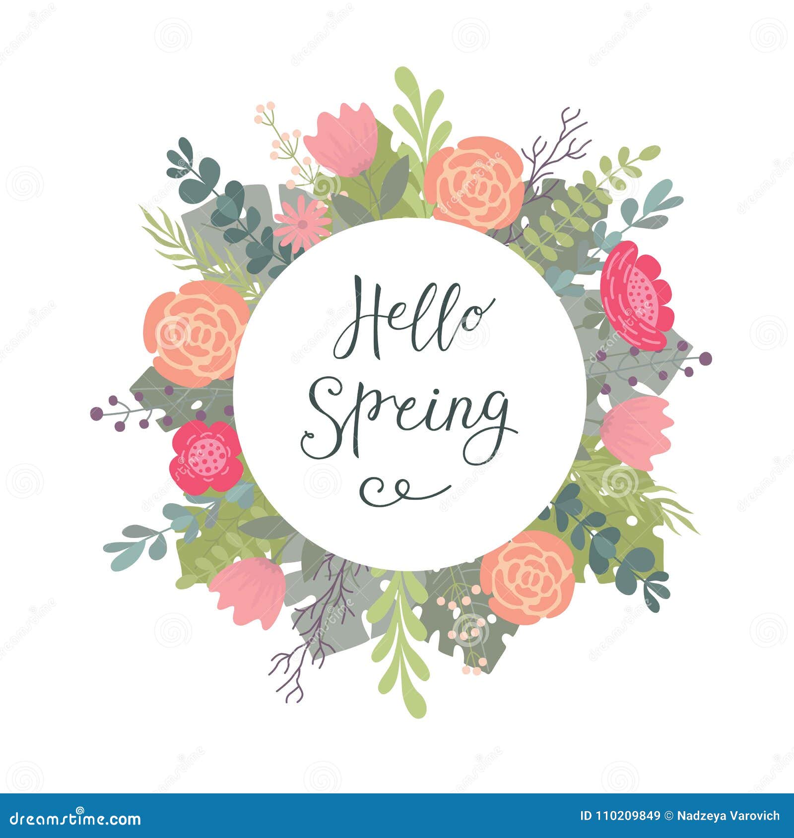 Hand Lettering Typographic Drawing with a Phrase Hello Spring and ...