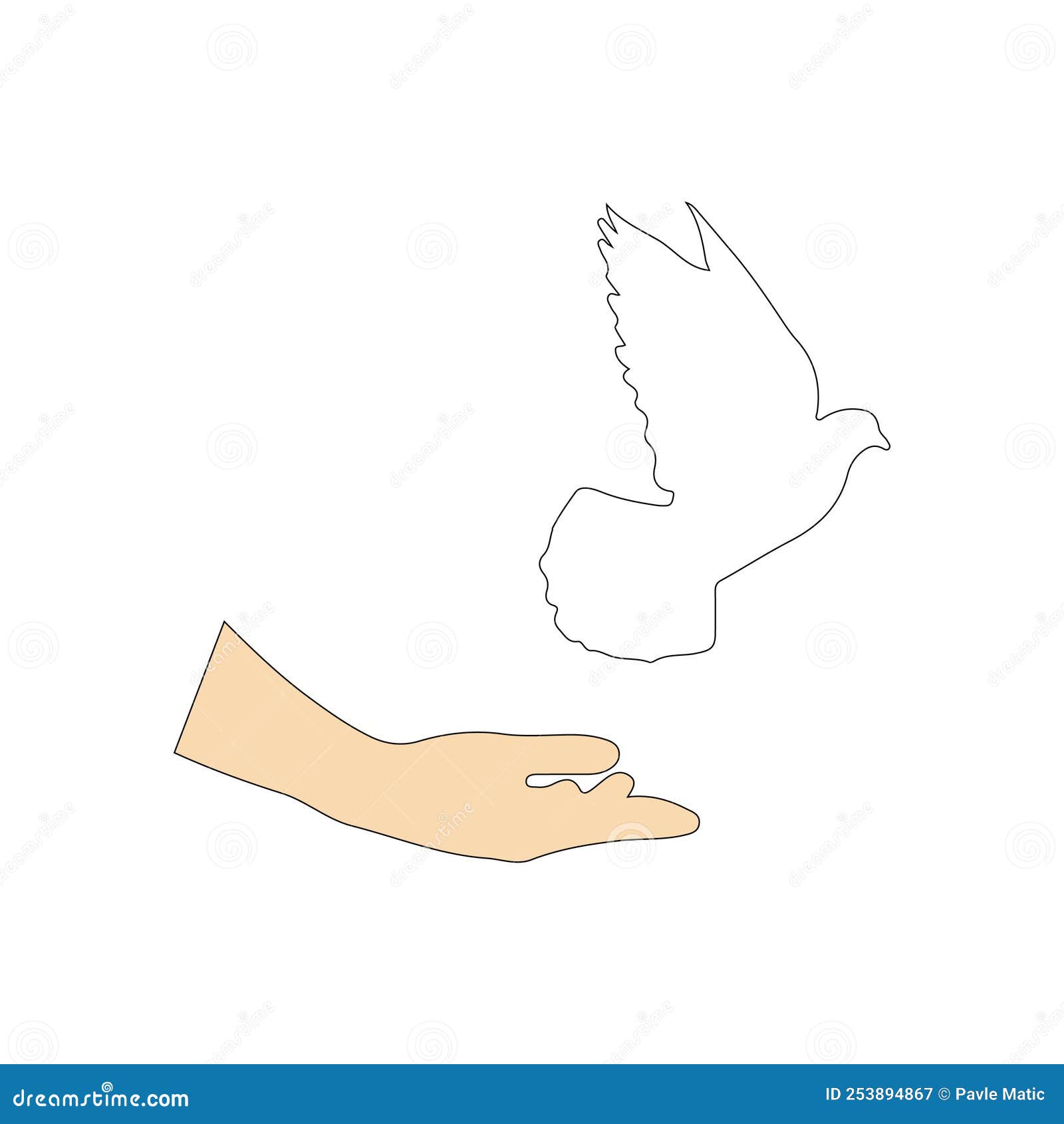 Hand letting go a pigeon stock vector. Illustration of contour - 253894867