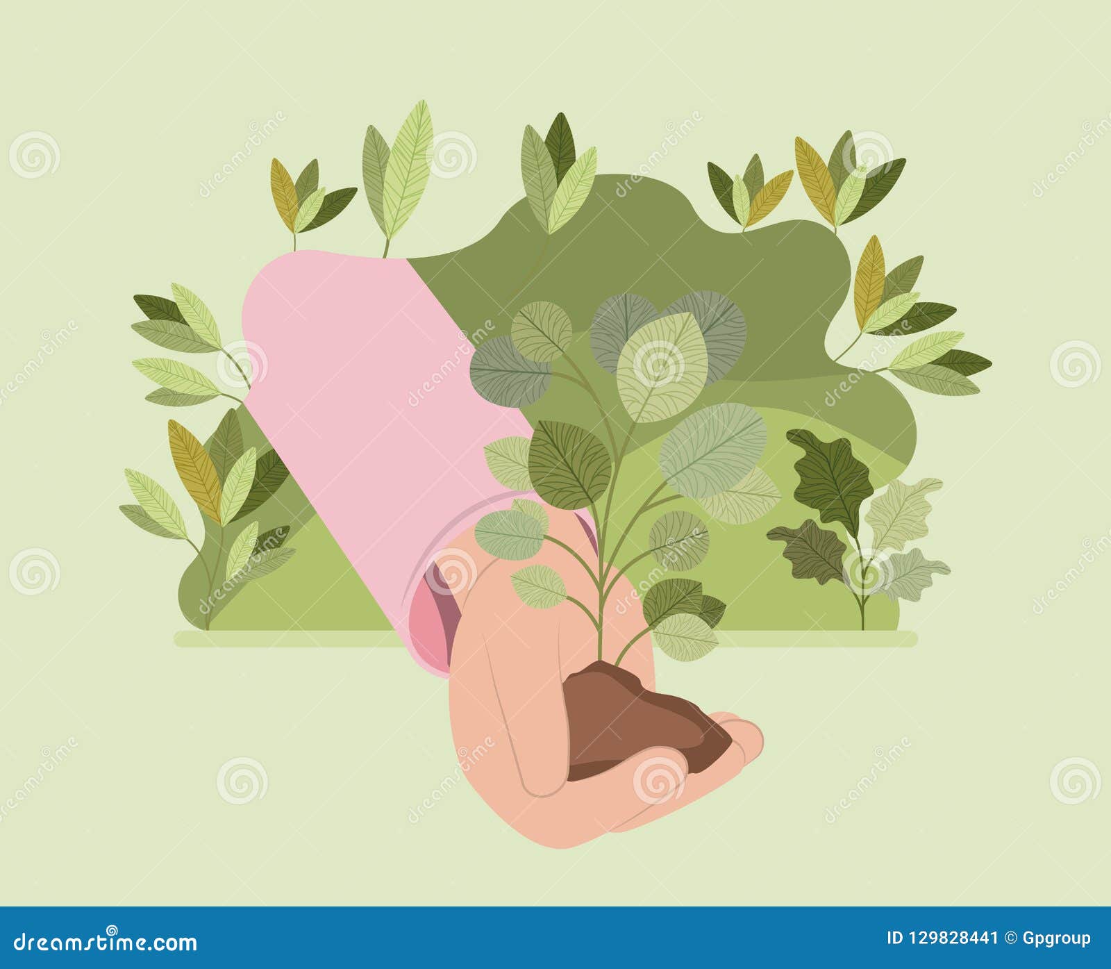 Hand lifting tree plant stock vector. Illustration of botany - 129828441