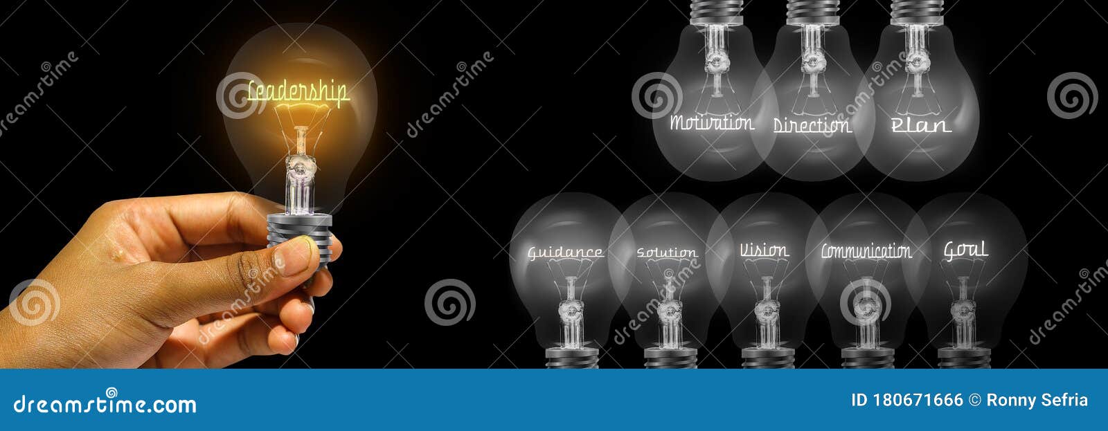 Hand and Light Bulbs with Leadership Concept Stock Photo - Image of ...