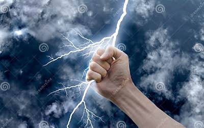 Hand with a lightning stock photo. Image of cloud, light - 46793440