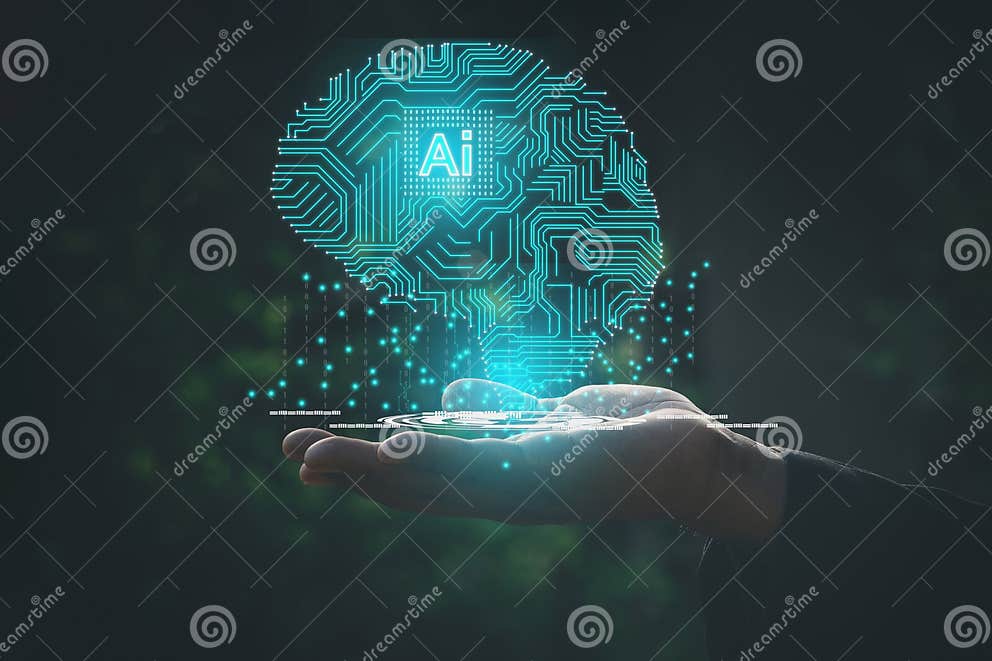 Hand with a Line Brain Network Technology for OpenAi . Stock Image ...