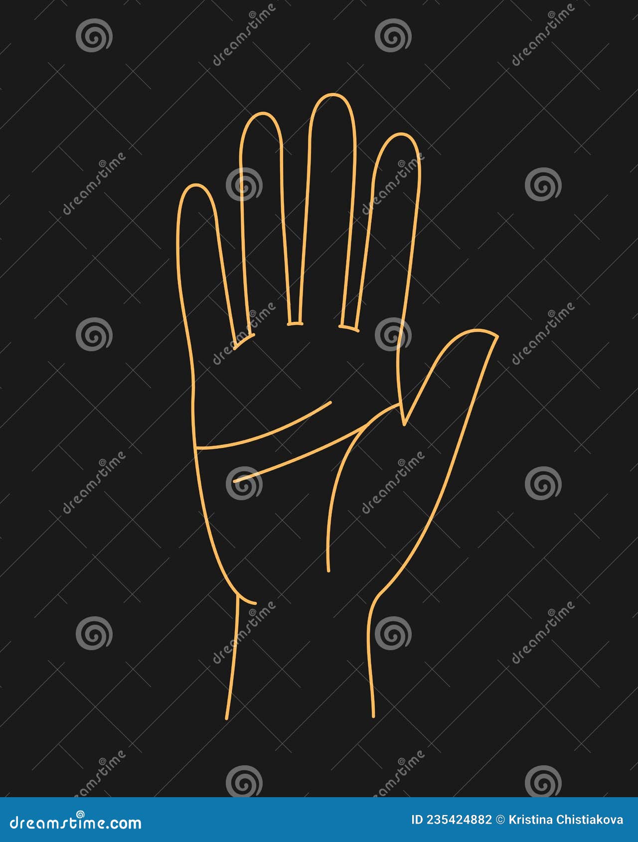 Hand with Lines on the Palm, Vector Outline Illustration Stock Vector ...