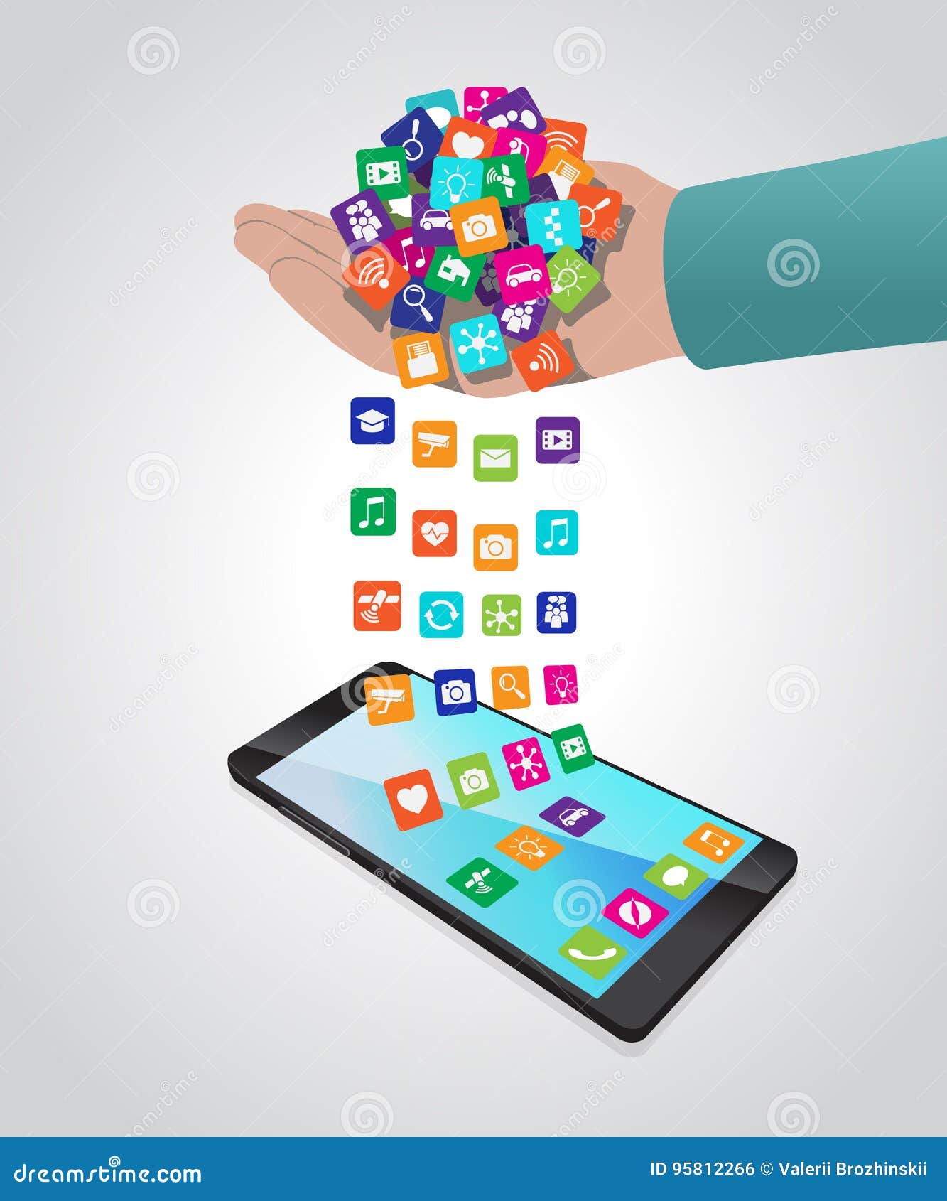 Hand Loads and Installs Apps in Smartphone Stock Vector - Illustration ...