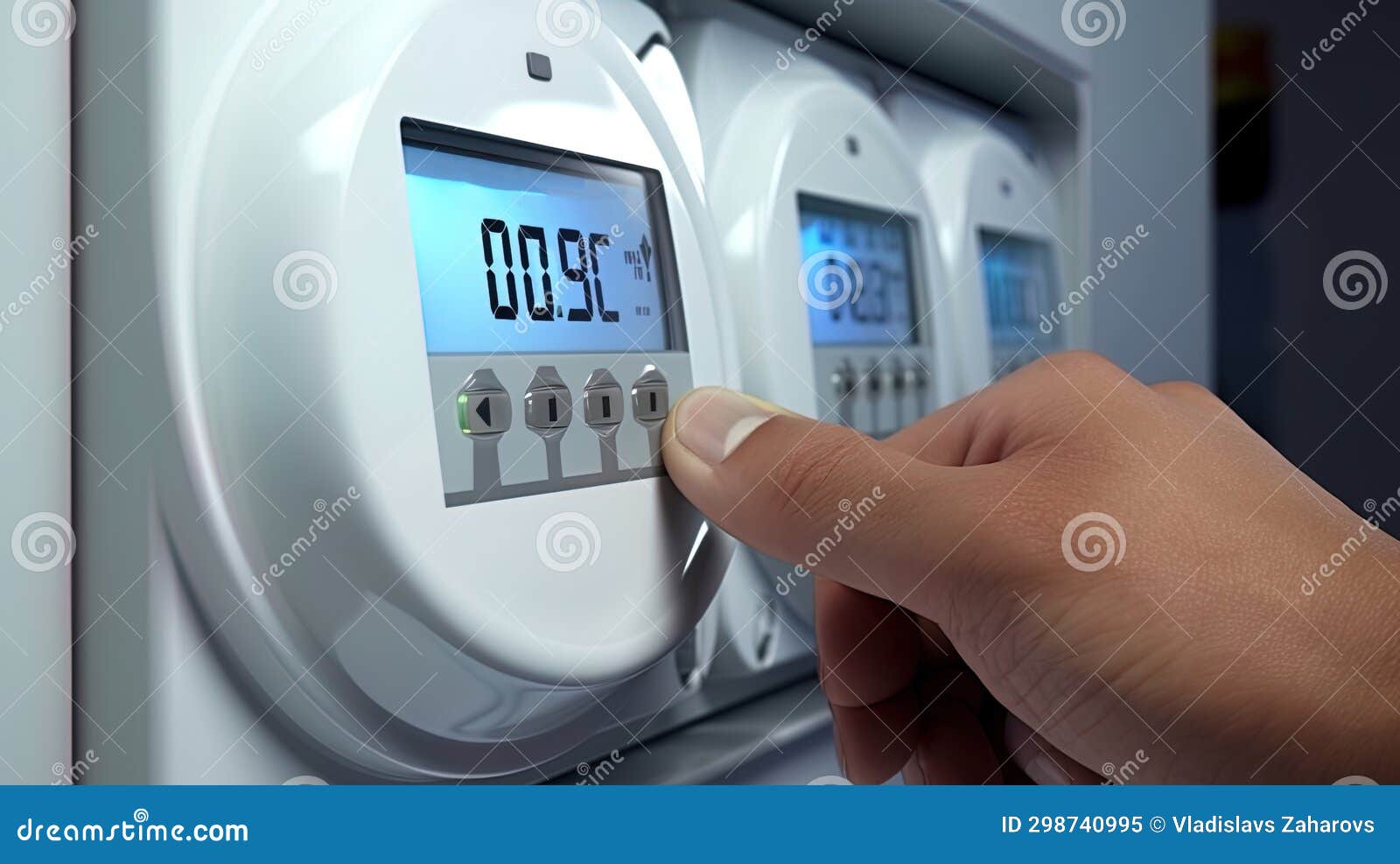 A Hand Located Near a Smart Electricity Meter, Controlling Consumption ...