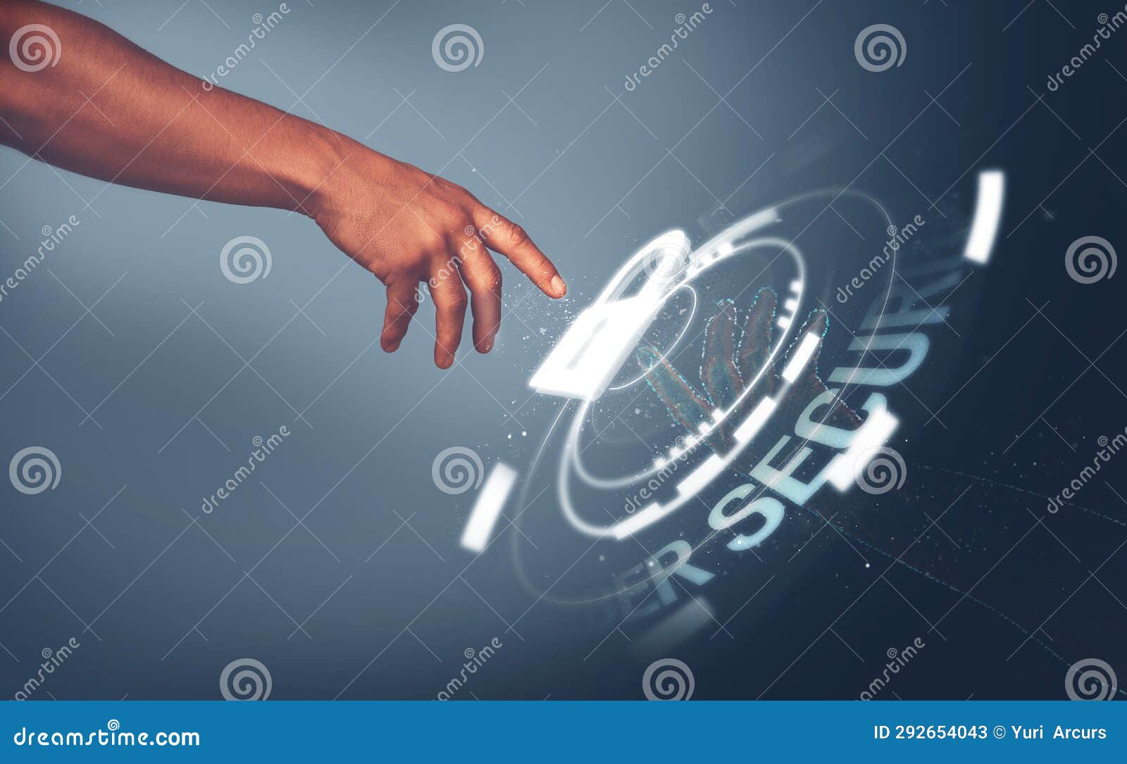 Hand Lock And Hologram Overlay For Cyber Security Web Safety And Click For Coding Programming