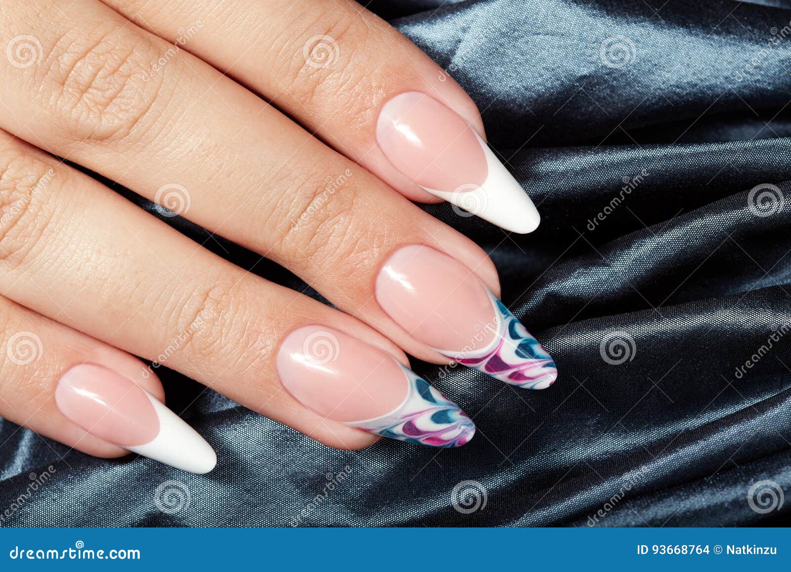 Hand with Long Artificial French Manicured Nails Stock Photo - Image of ...