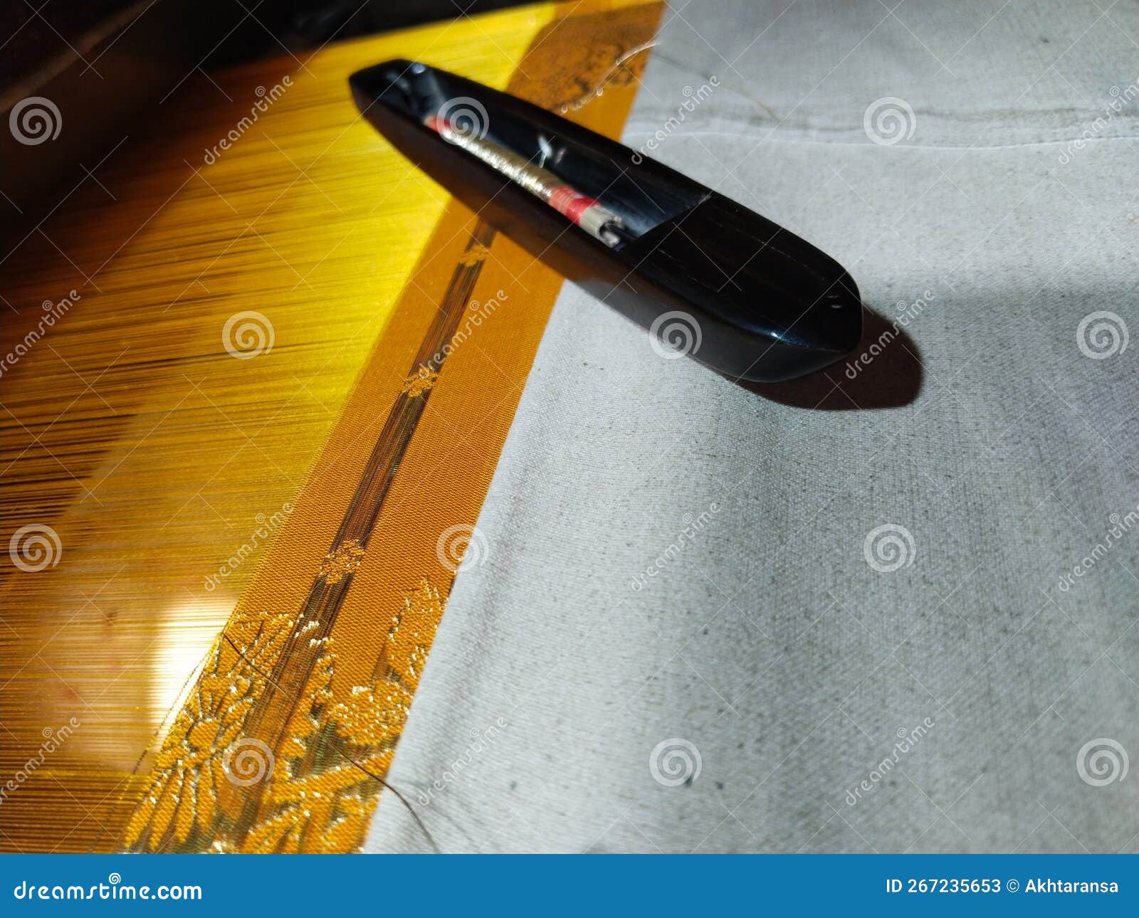 Hand Loom Tool Weaving Shuttle and Thread Roll on Banarasi Silk Cloth ...