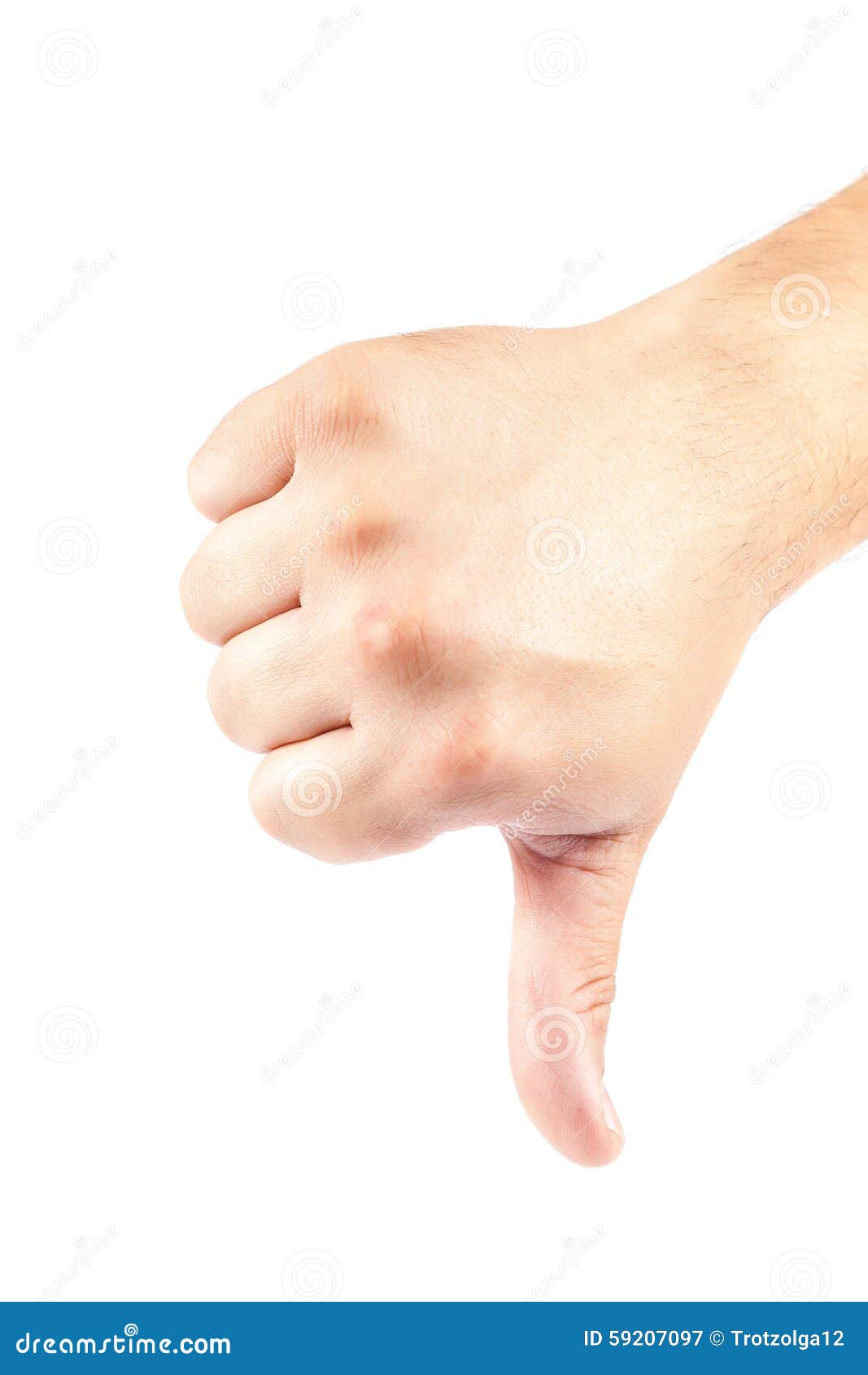 Hand with Lowered Thumb on White Background. Stock Image - Image of ...