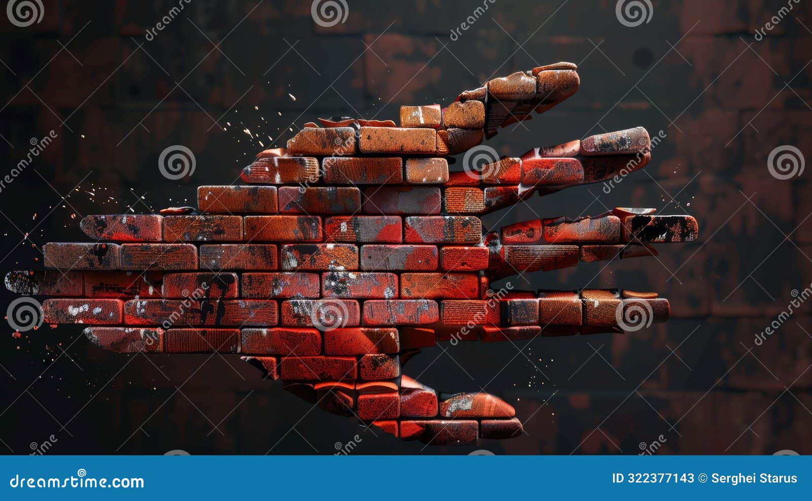 A Hand Made of Bricks is Being Pulled Apart by a Brick Wall, AI Stock ...