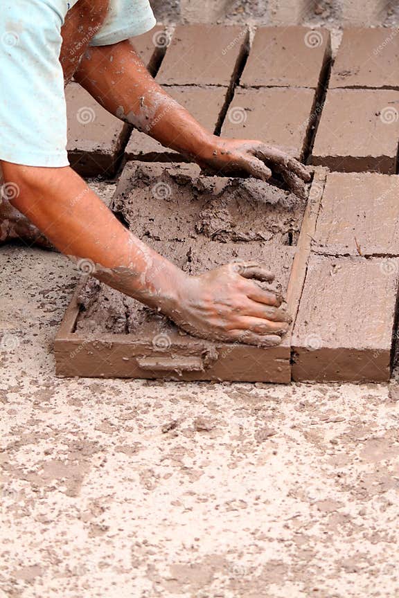Hands of Worker Making Bricks Stock Image - Image of making, worker ...