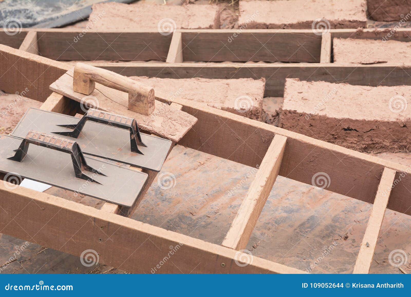 Hand Made Bricks with Clay. Prepare Mud for Make Bricks Stock Photo ...