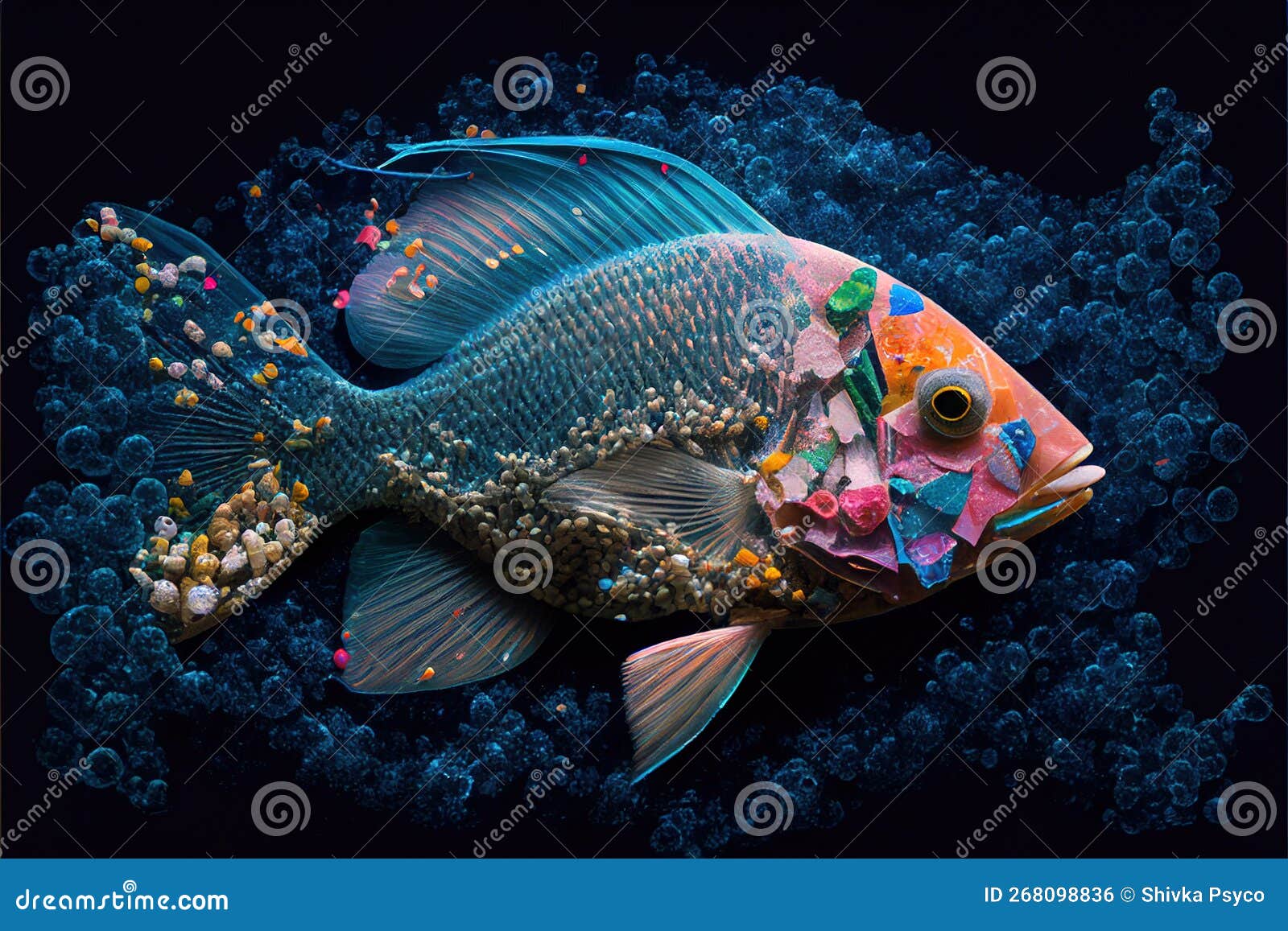 Hand Made Craft of Creative Fish Image on Black BG Stock Illustration ...