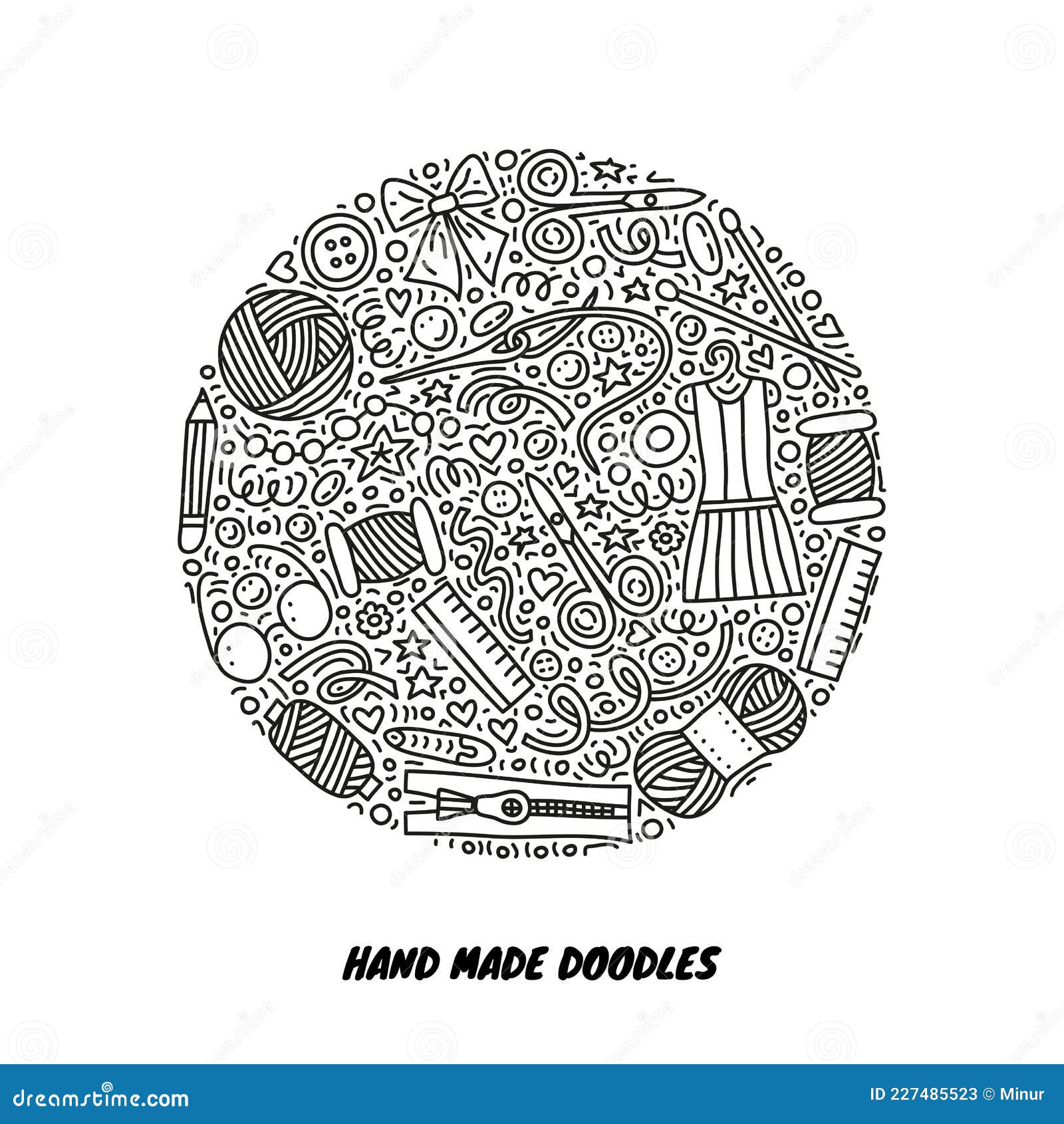 Hand Made Doodles in Circle. Stock Vector - Illustration of vector ...