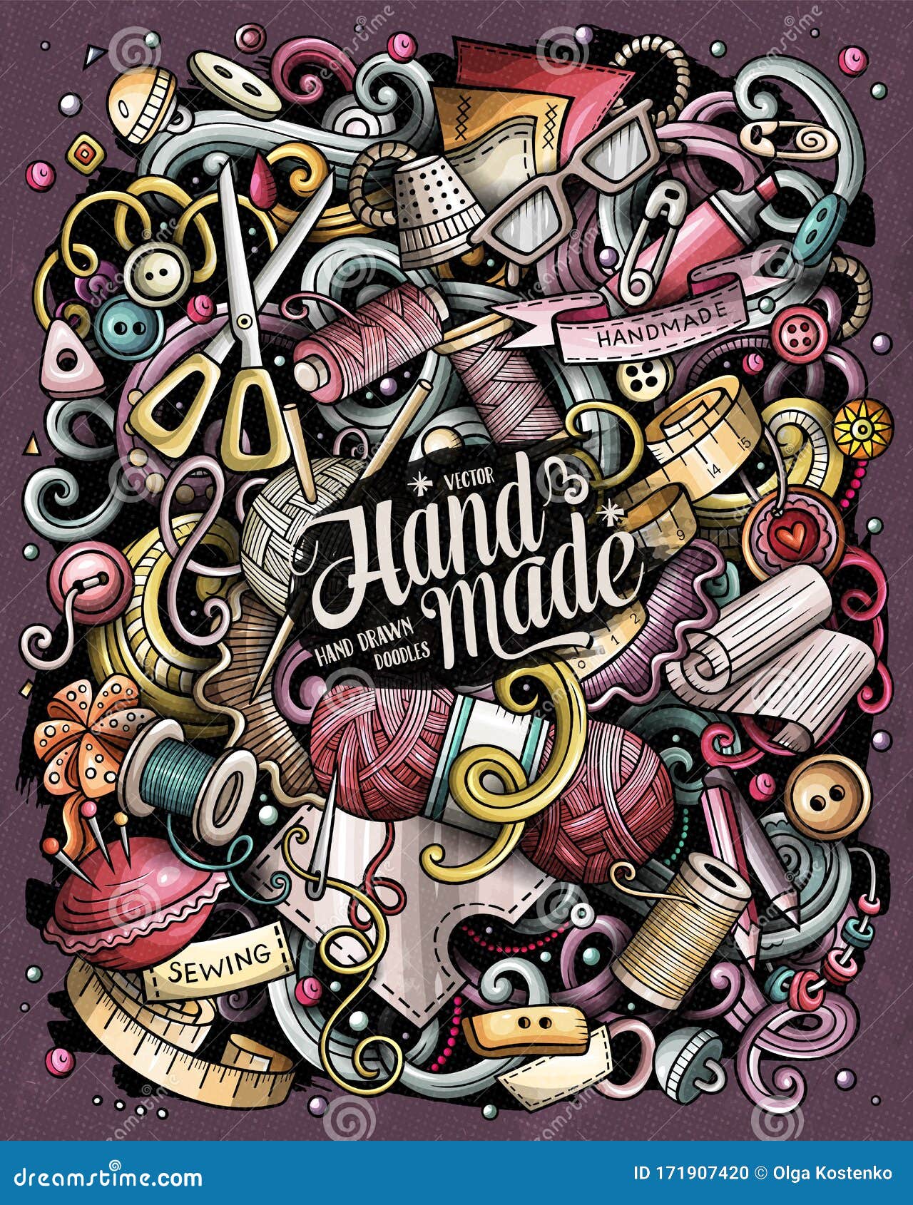 Hand Made Hand Drawn Vector Doodles Illustration. Handmade Poster ...