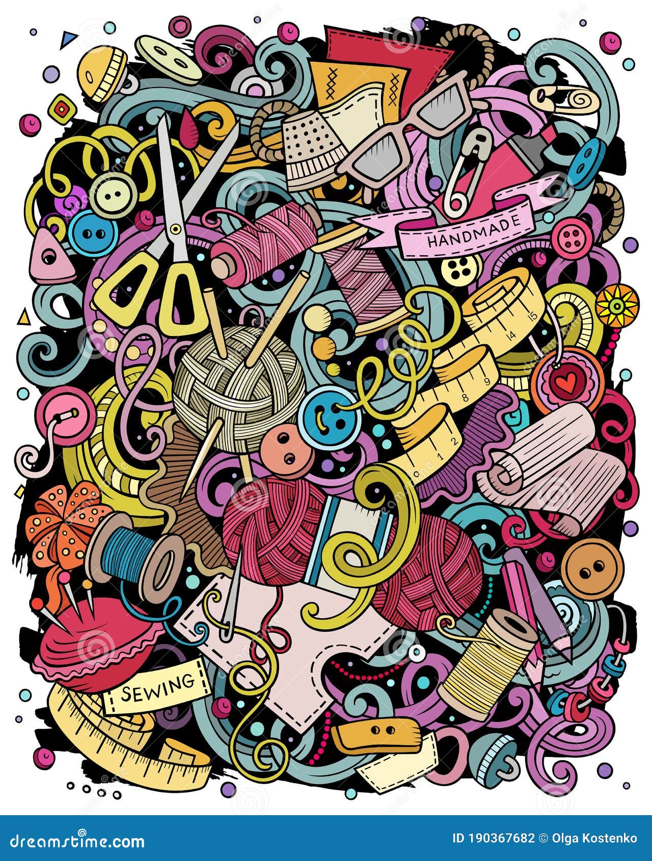 Hand Made Hand Drawn Vector Doodles Illustration. Handmade Poster ...