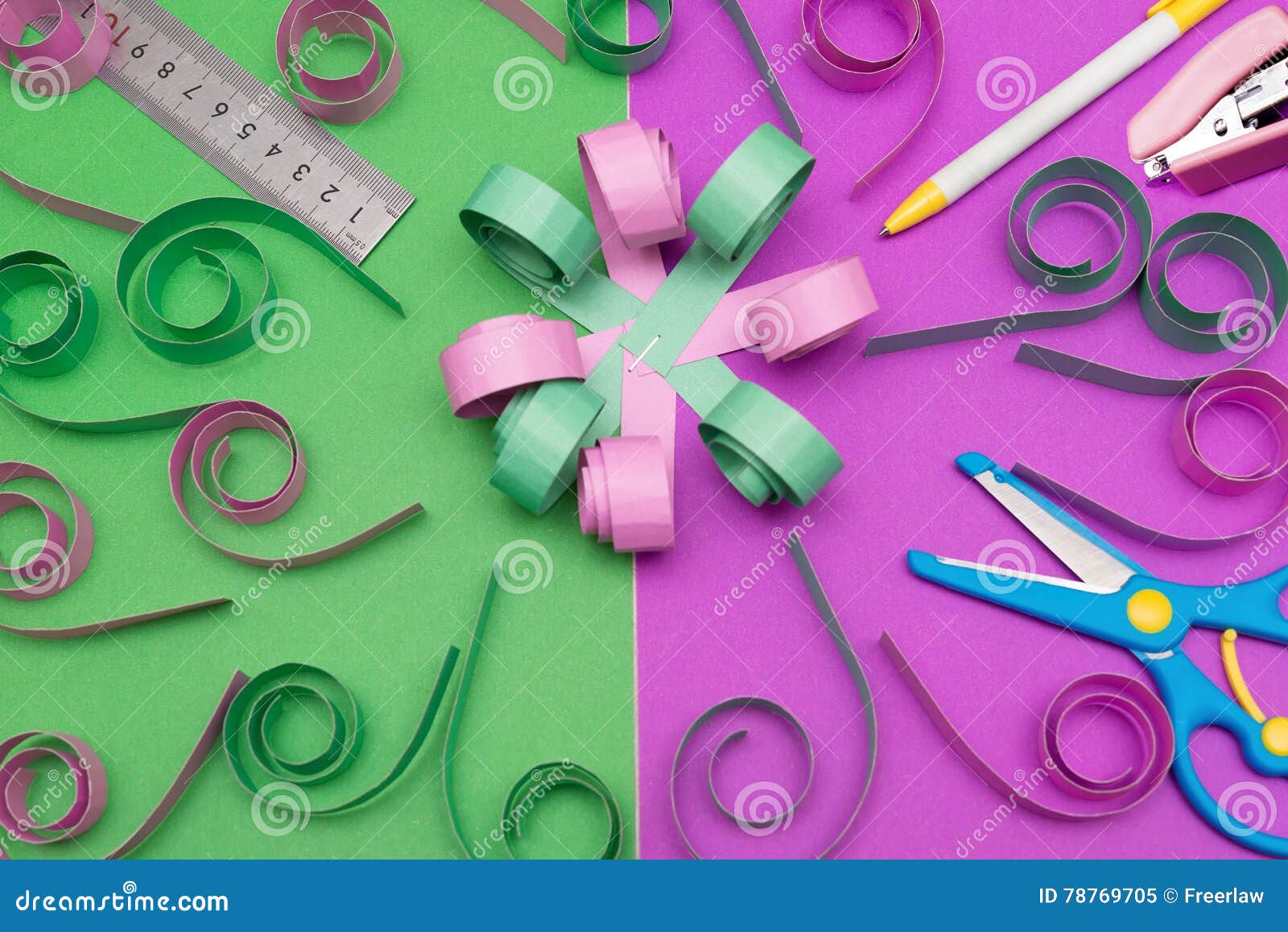 Hand Made Flower with Ruler Pen Scissors and Stapler Stock Image ...