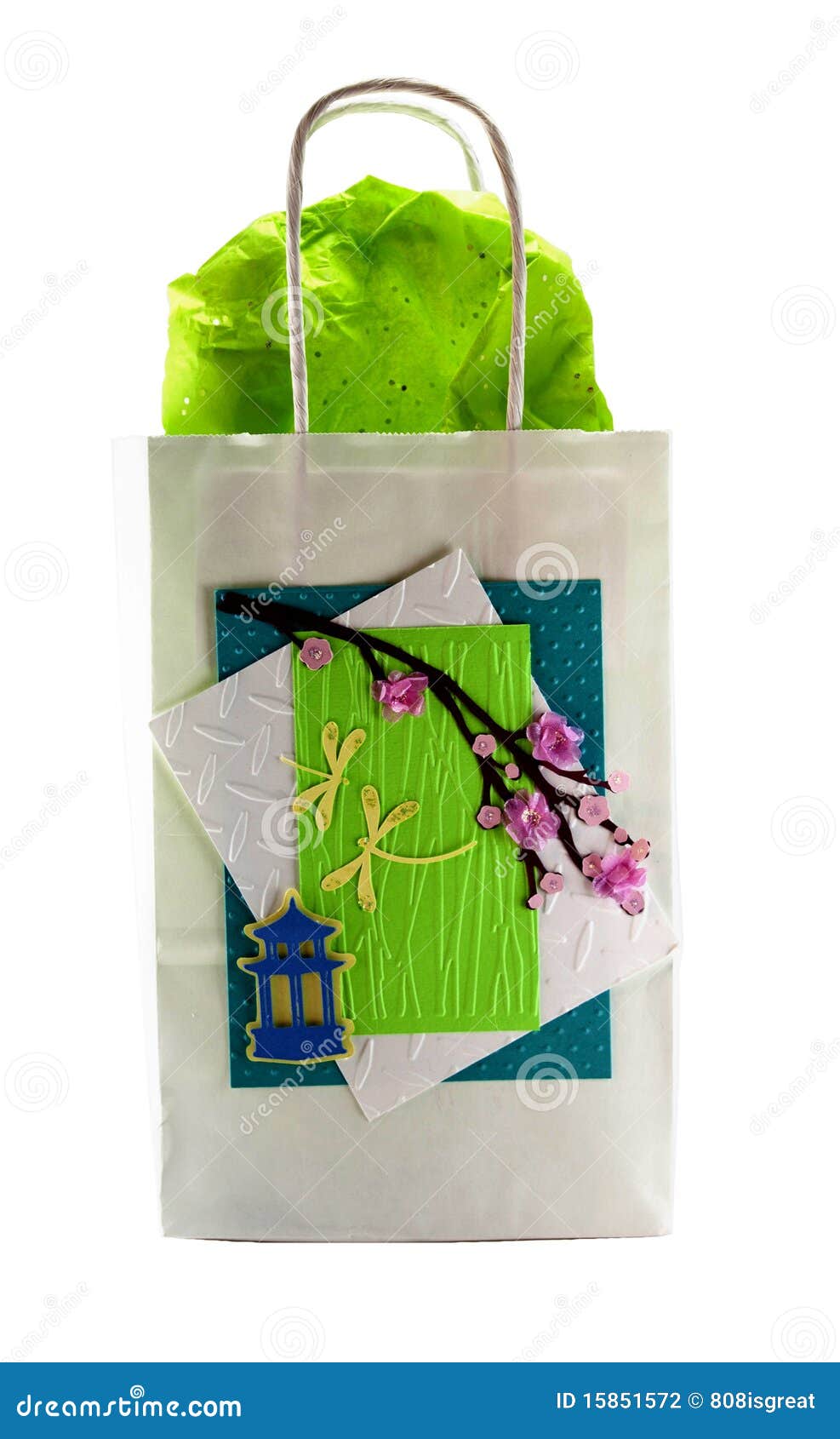 Hand Made Gift Bag Isolated on Stock Photo - Image of flowers ...