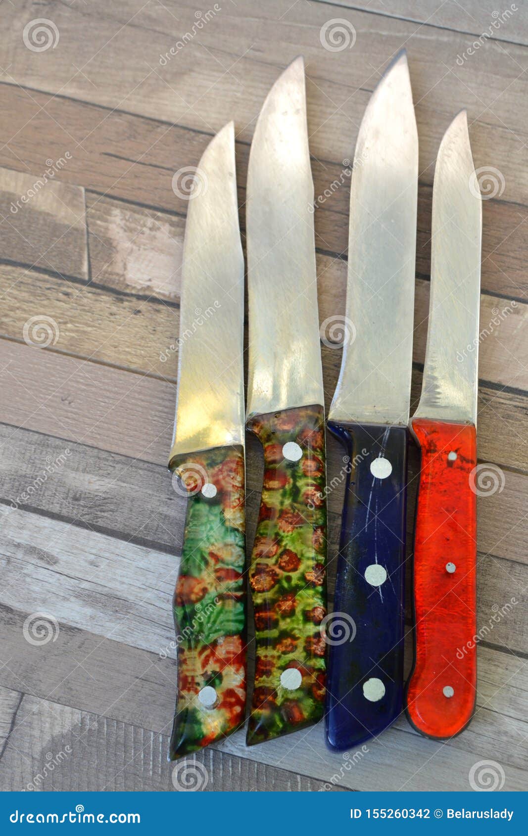 Hand Made Knifes on a Desk, Vertical Photo Stock Photo - Image of heavy ...