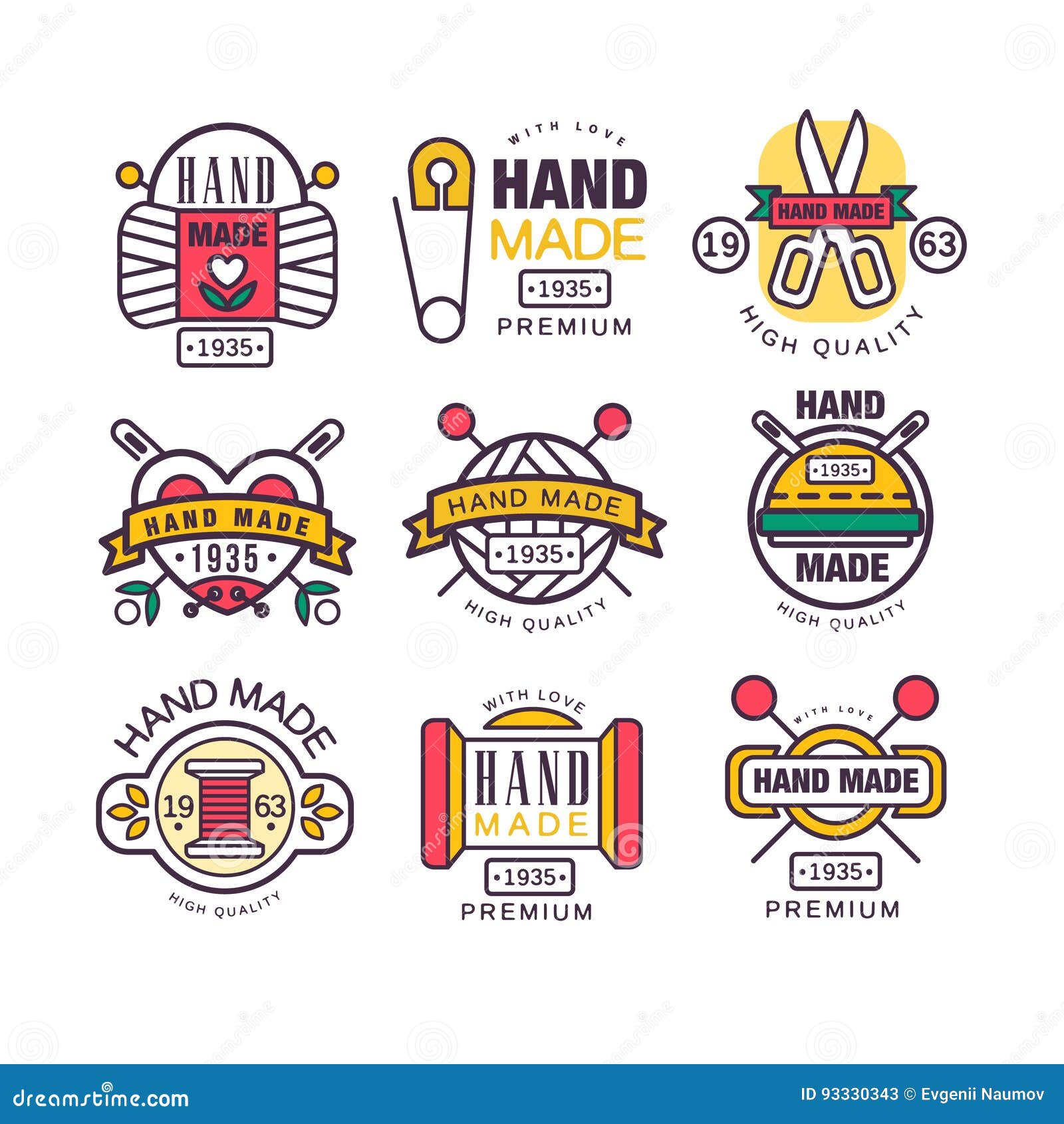 Hand Made, Knitting and Tailor Labels Vector Illustrations Stock Vector ...