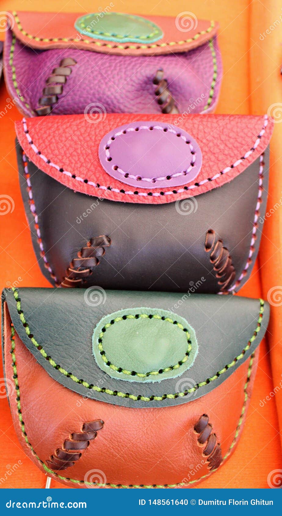 Hand made leather purses stock photo. Image of messenger - 148561640