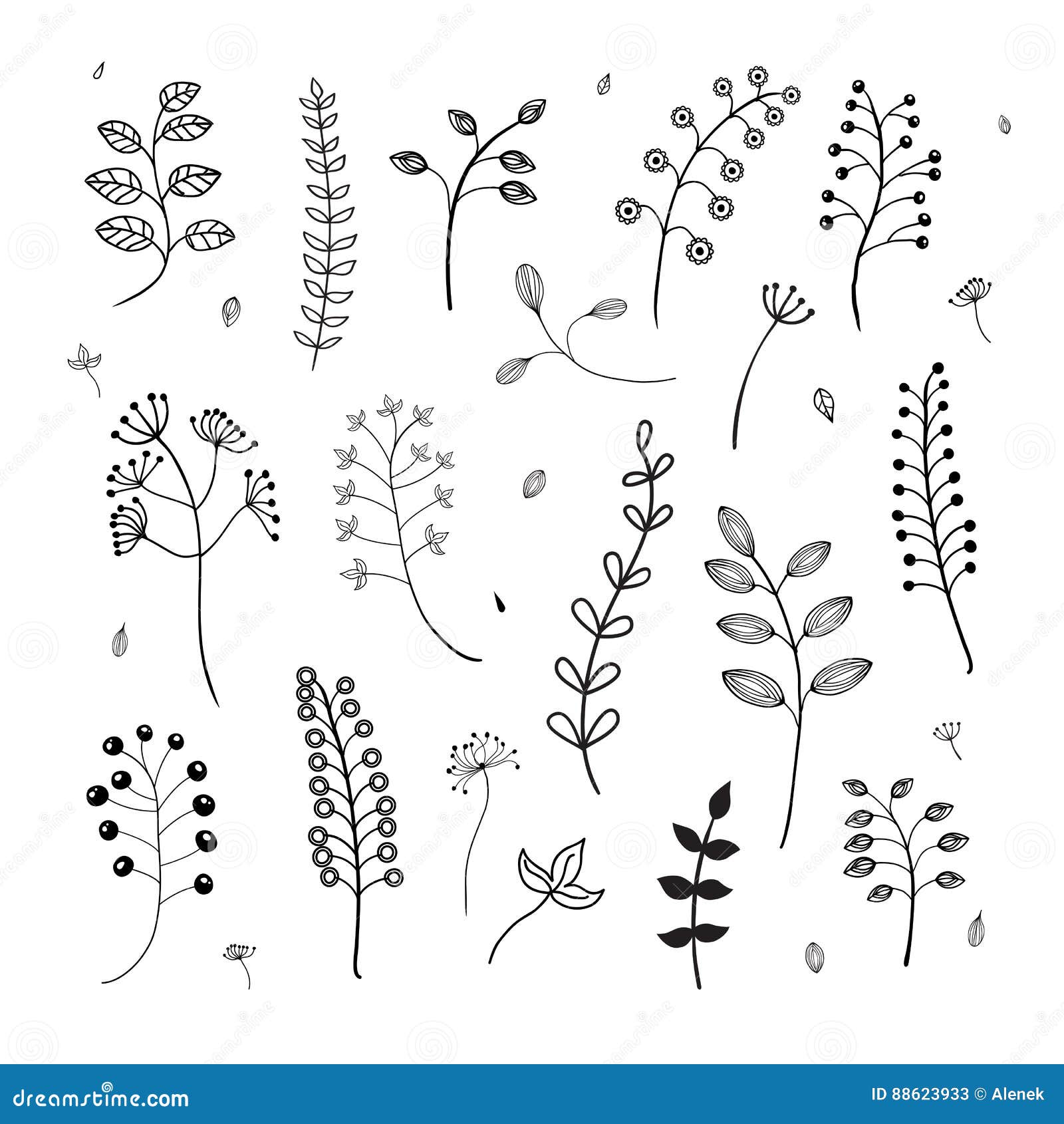 Hand Made Set of Flower and Vegetable Elements Stock Vector ...