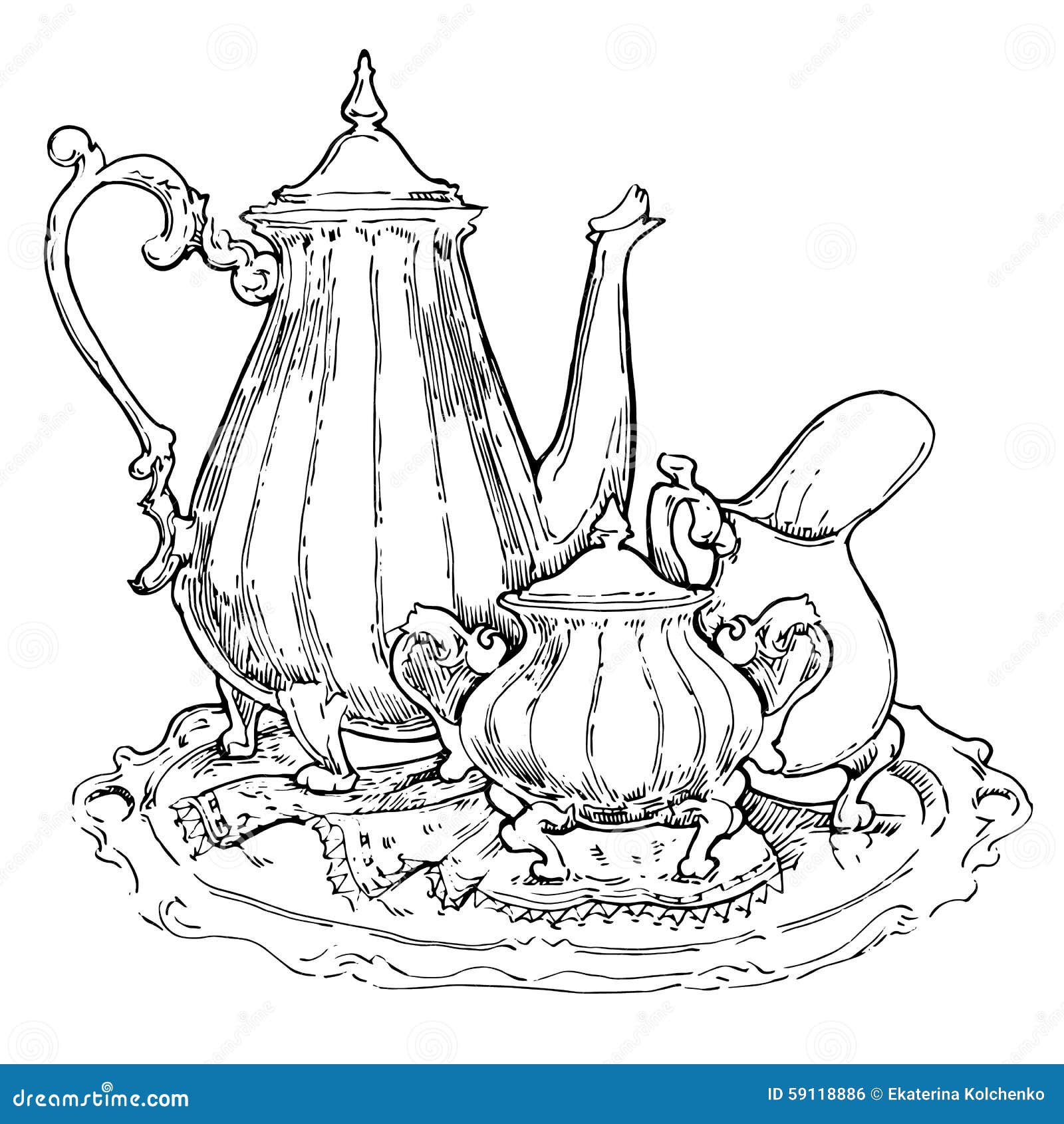 Hand Made Sketch of Tea Sets. Vector Illustration. Stock Illustration ... Hand Made Sketch of Tea Sets. Vector Illustration. Stock Illustration ...