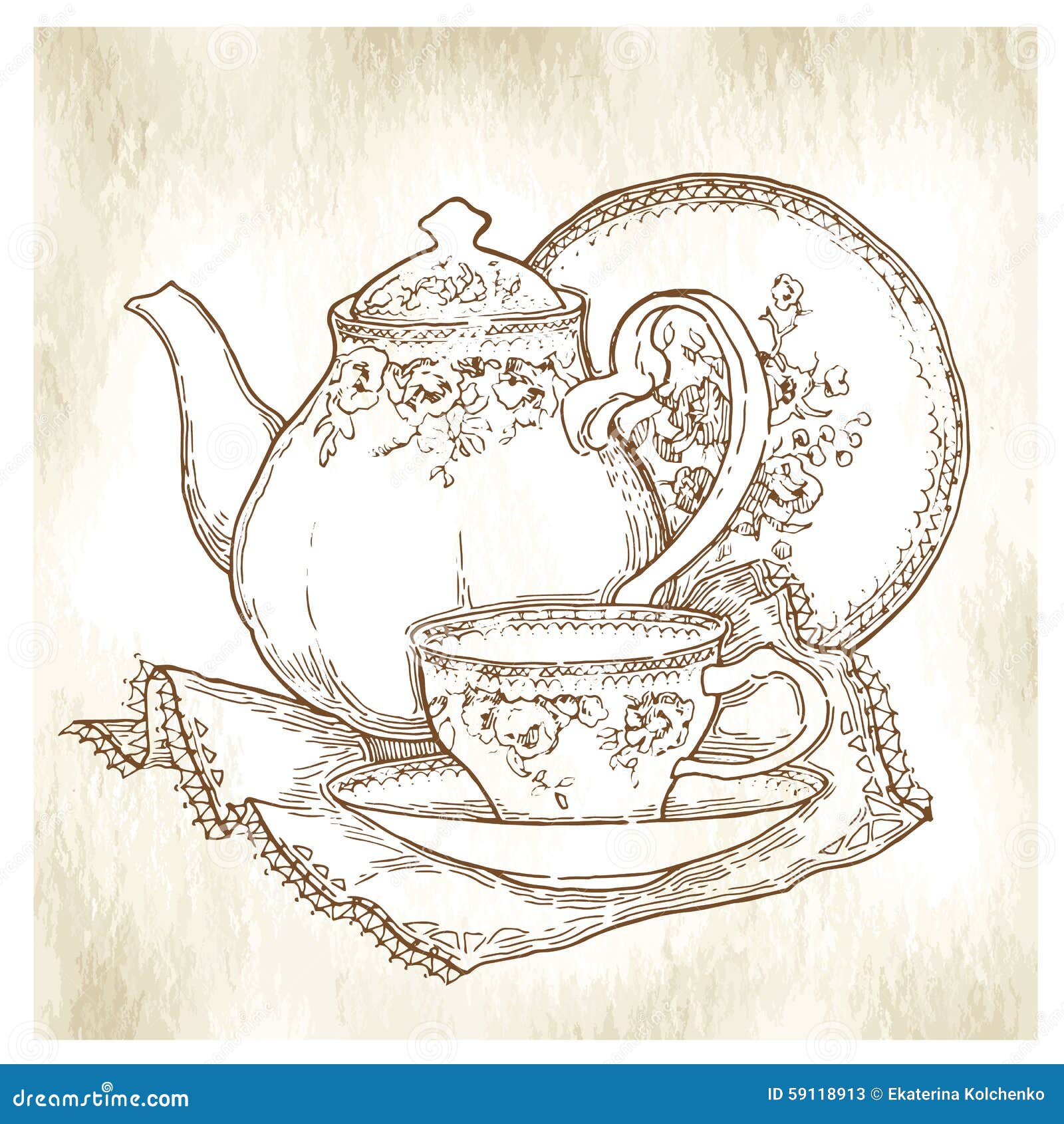 Hand Made Sketch of Tea Sets. Vector Illustration. Stock Illustration ...