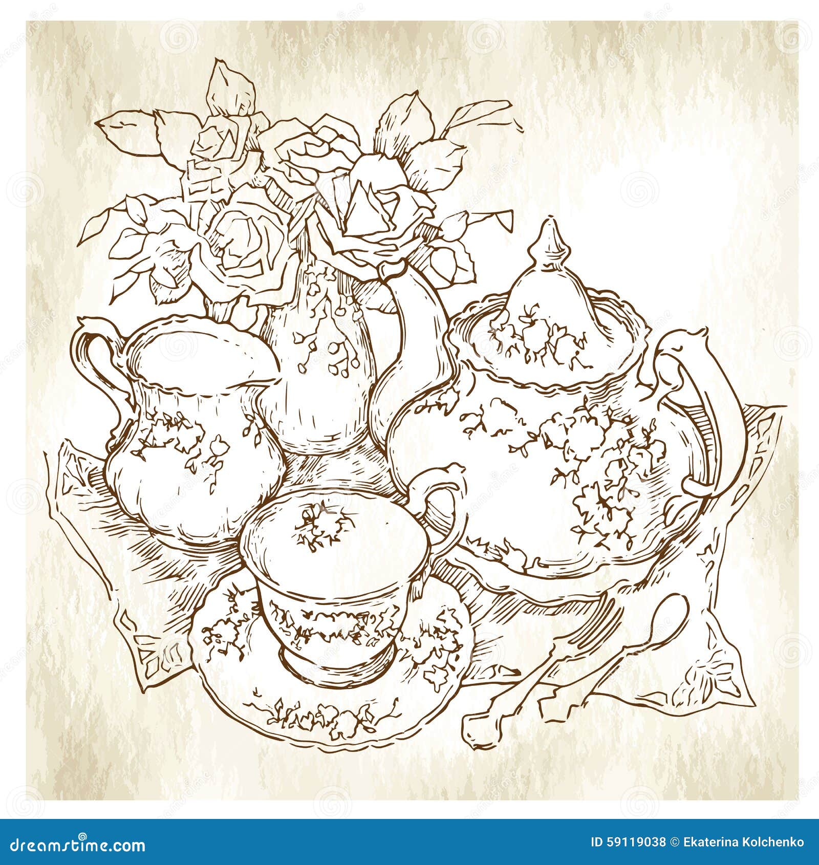 Hand Made Sketch of Tea Sets. Vector Illustration. Stock Illustration ... Hand Made Sketch of Tea Sets. Vector Illustration. Stock Illustration ...