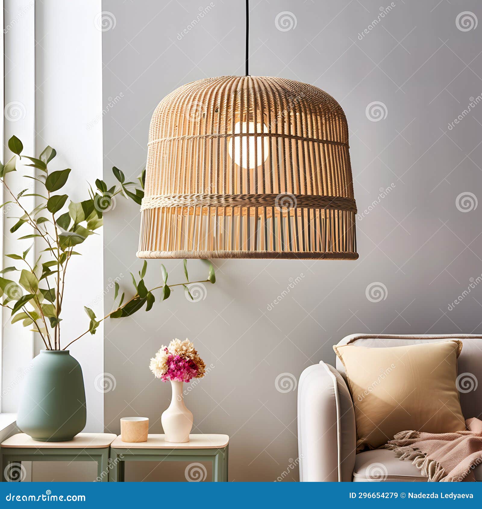 Hand Made Vintage Lamp on Straw Ceiling. Stock Image - Image of wooden ...