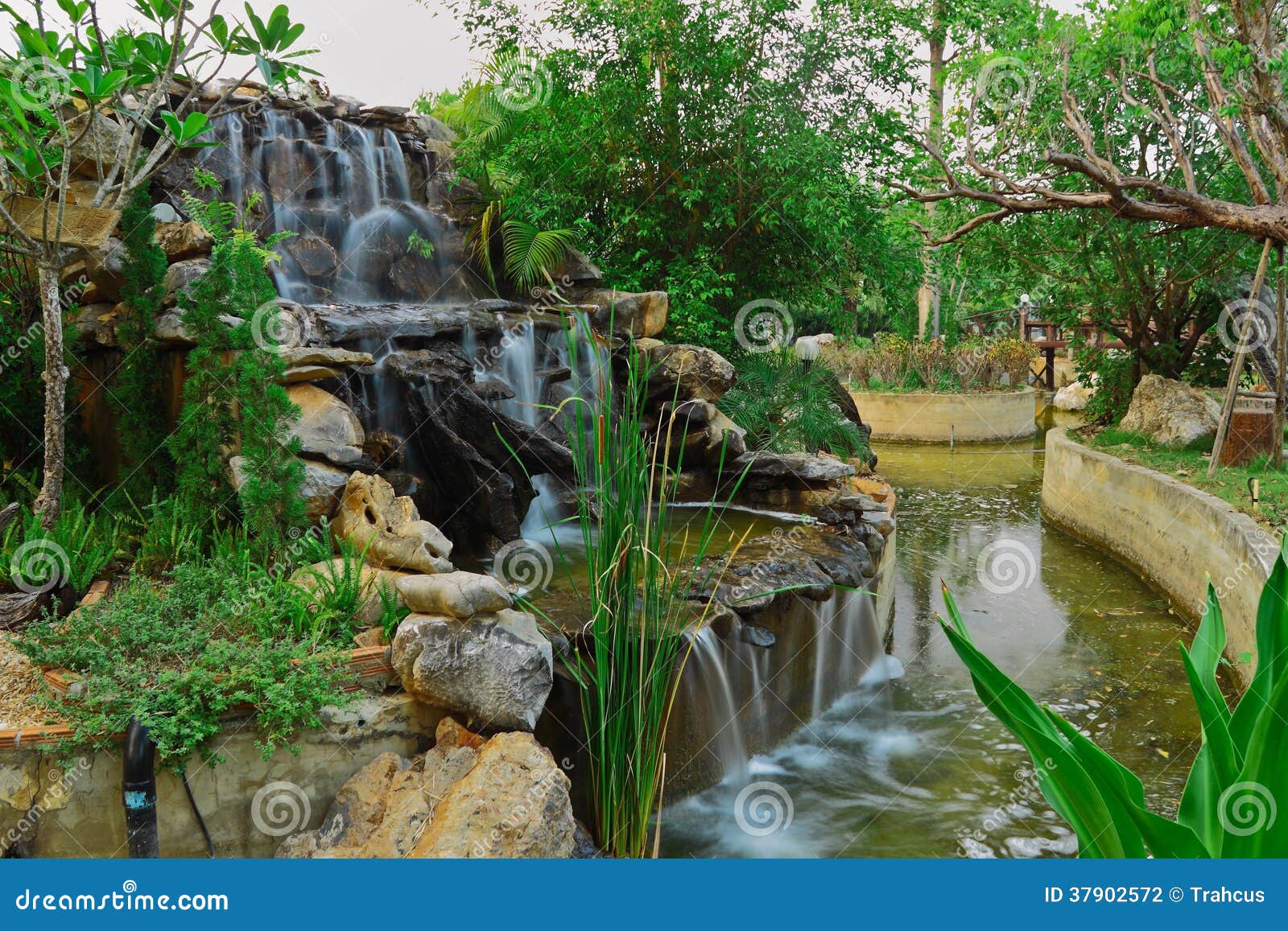 Hand made waterfall stock photo. Image of rest, resort - 37902572