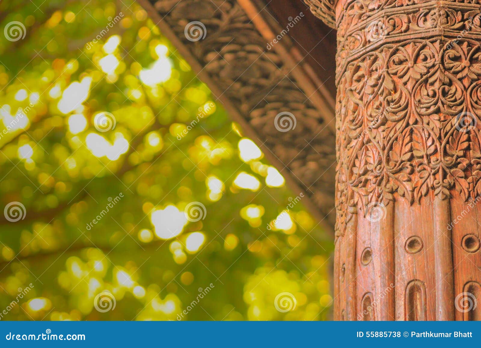 Hand Made Wooden Carving Pillar Stock Photo - Image of roof, home: 55885738
