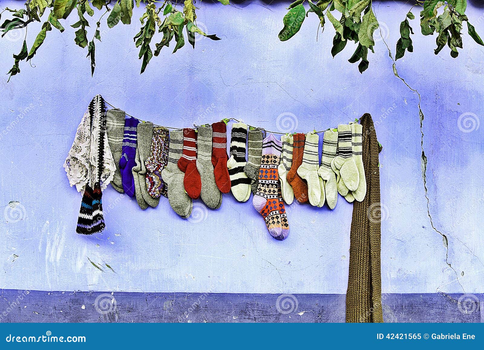 Hand Made Wool Socks Hanging on the Wall Stock Image - Image of colors ...