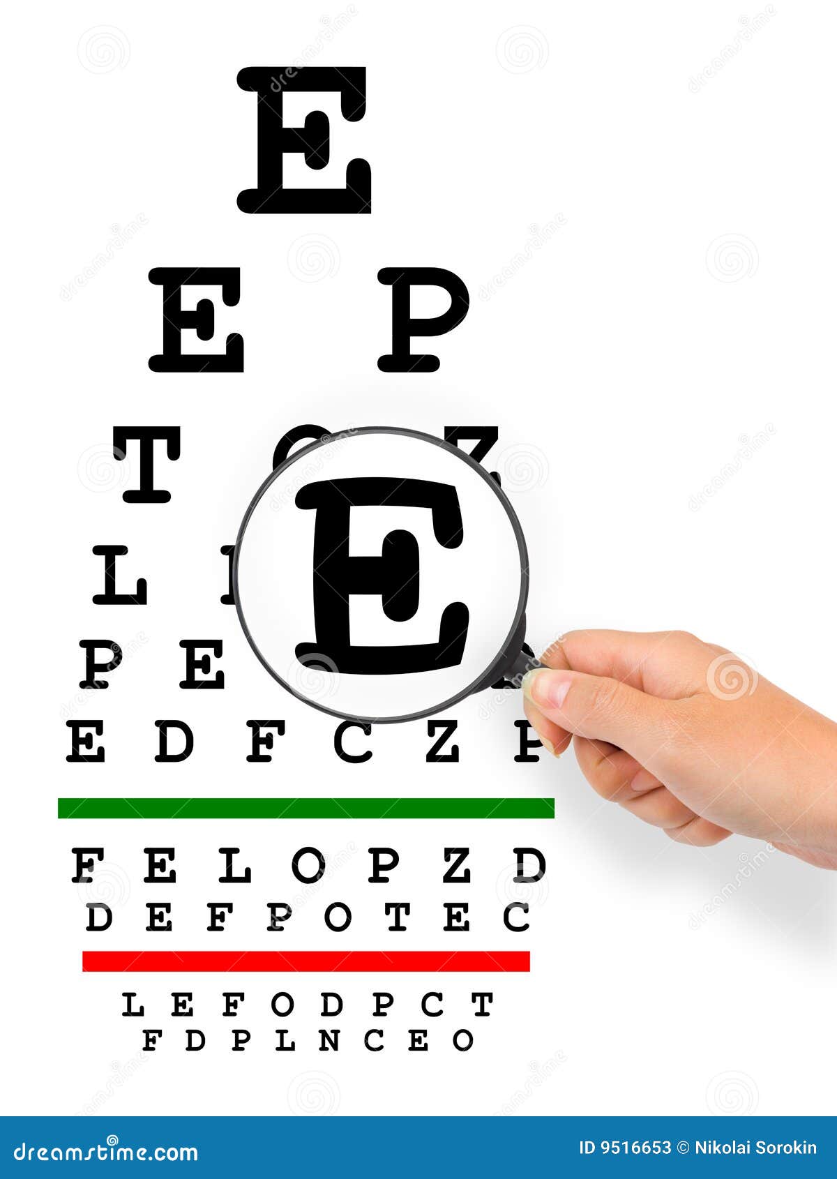 Hand with Magnifier and Eyesight Test Chart Stock Image - Image of ...