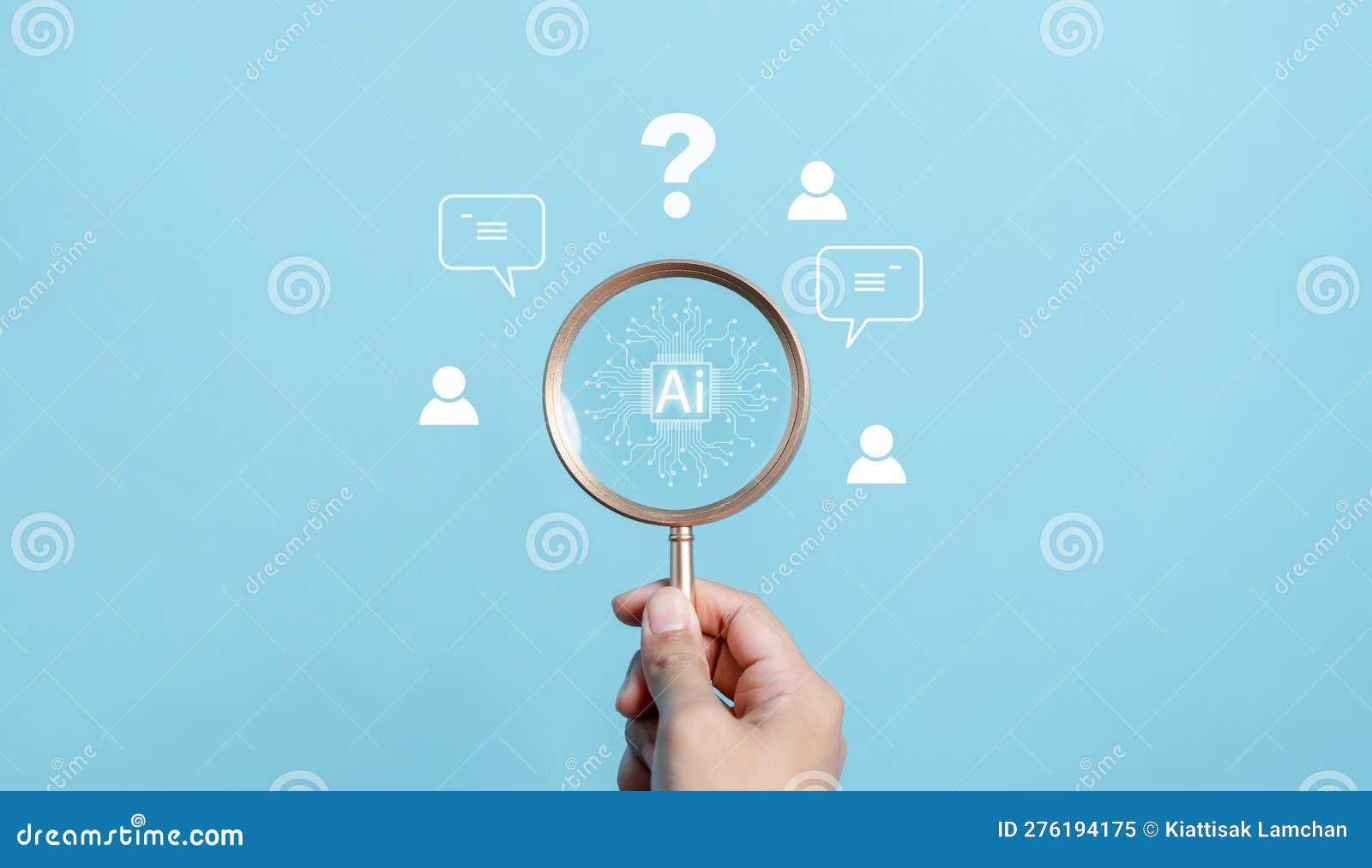 Hand with Magnifier Focus To Chat Bot Intelligence Icon. Ai Technology ...