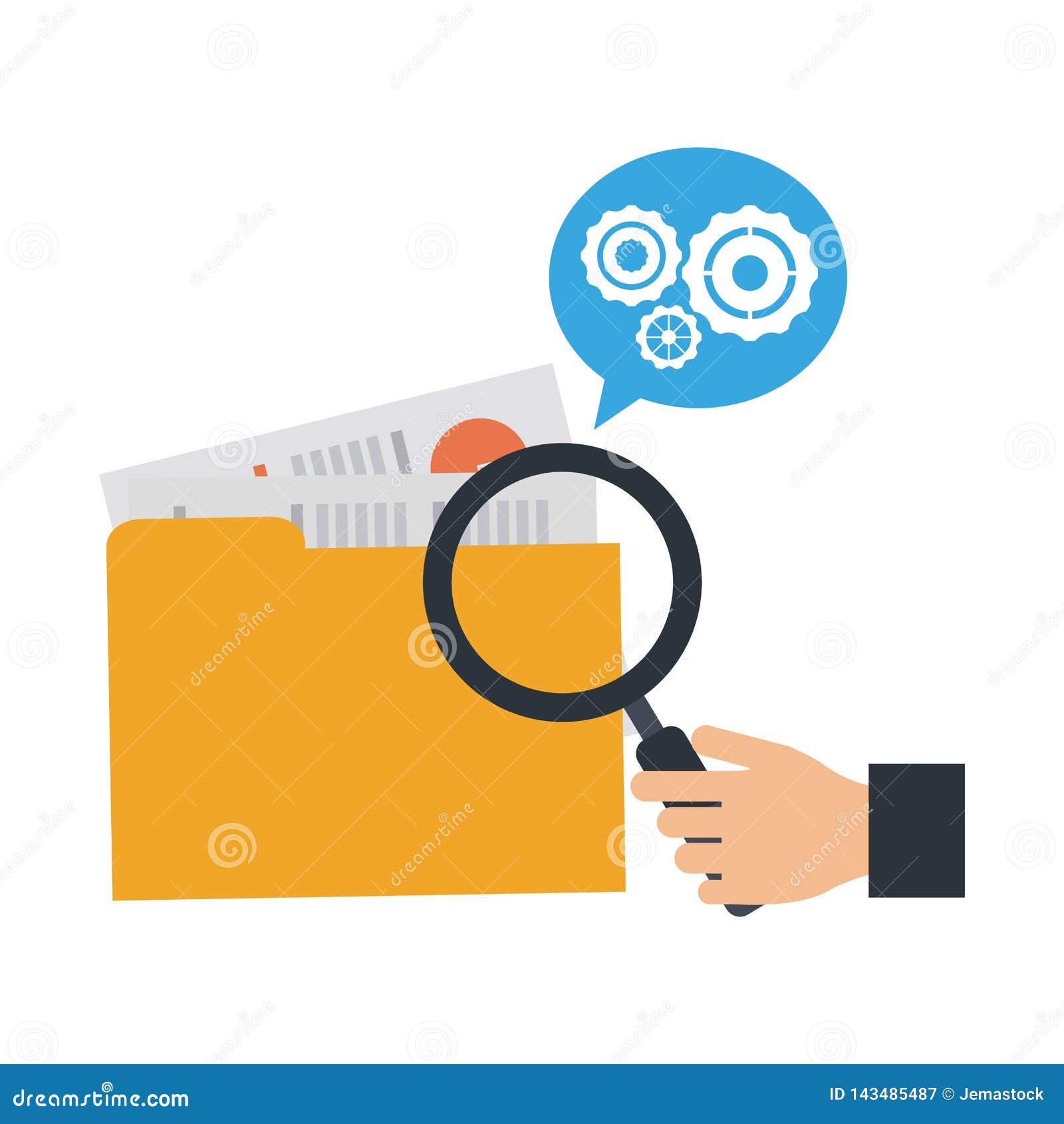 Hand with Magnifying Glass Checking Folder Stock Vector - Illustration ...