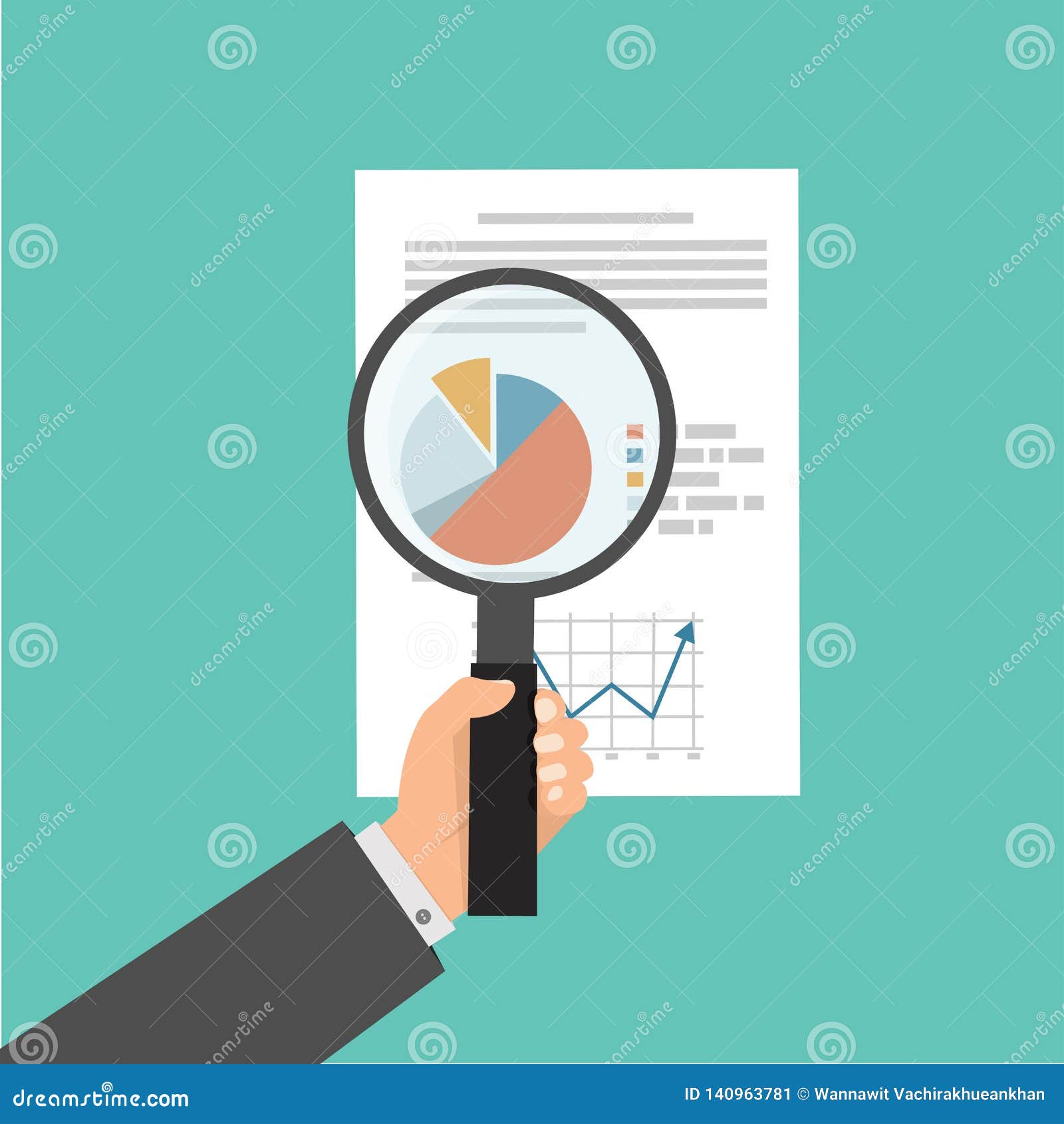 Hand Magnifying Glass Data Analysis Stock Vector - Illustration of ...