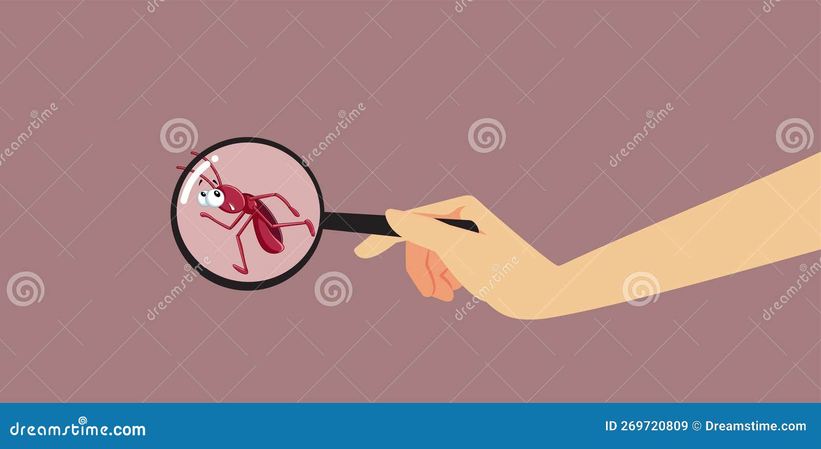 Hand with Magnifying Glass Discovered a Scared Cockroach Vector ...
