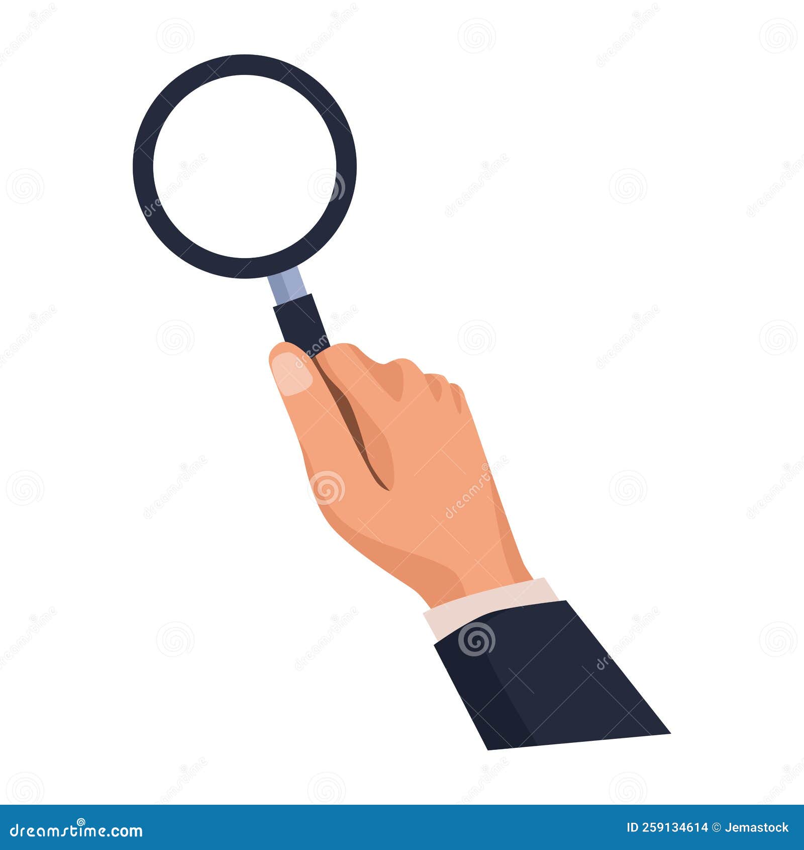 Hand with magnifying glass stock vector. Illustration of lens - 259134614