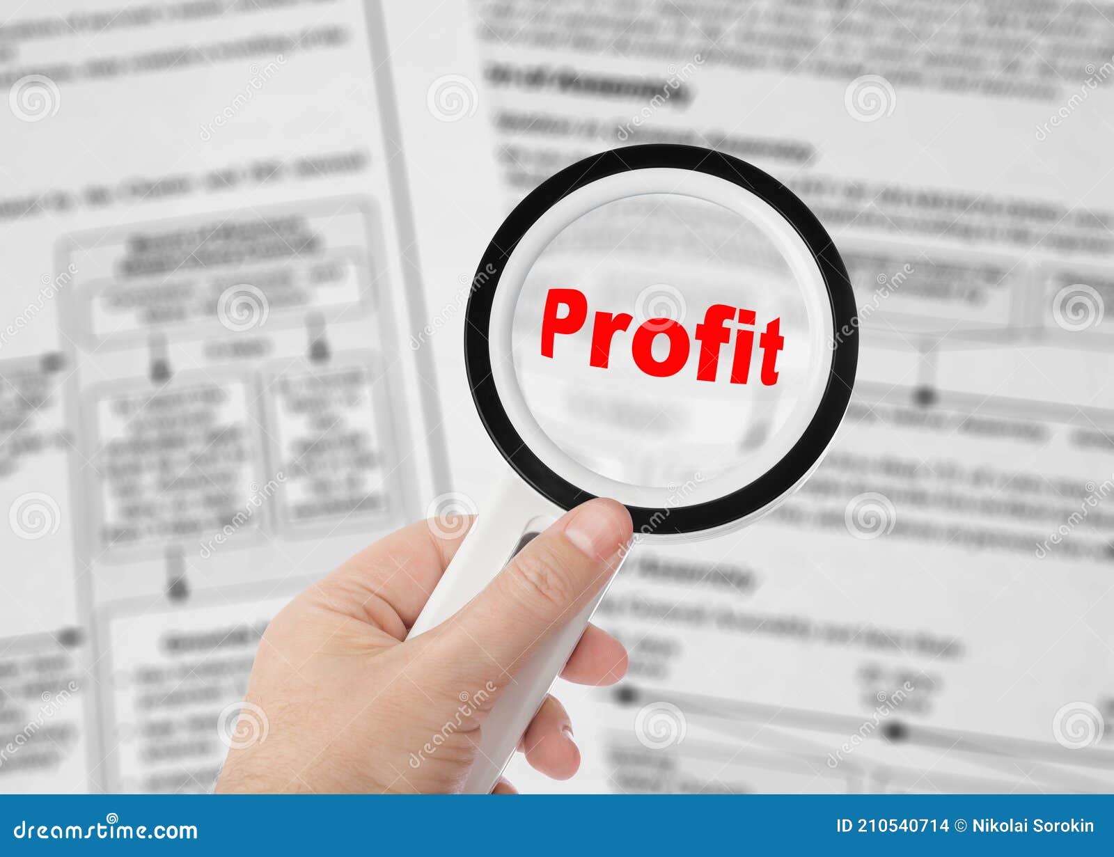 Hand with Magnifying Glass and Profit Stock Photo - Image of bank ...