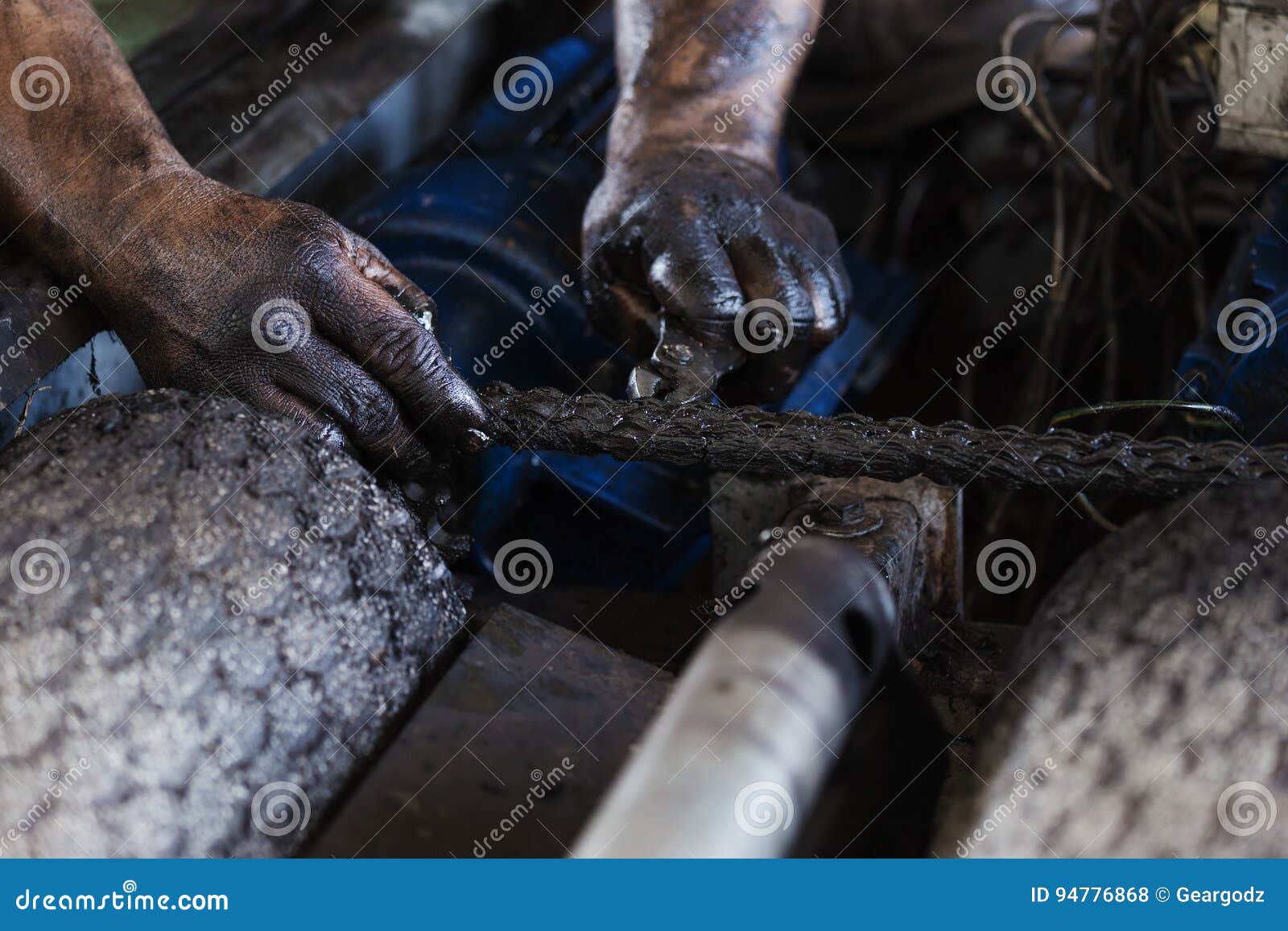 Hand during Maintenance Work of Chain Stock Photo - Image of industrial ...