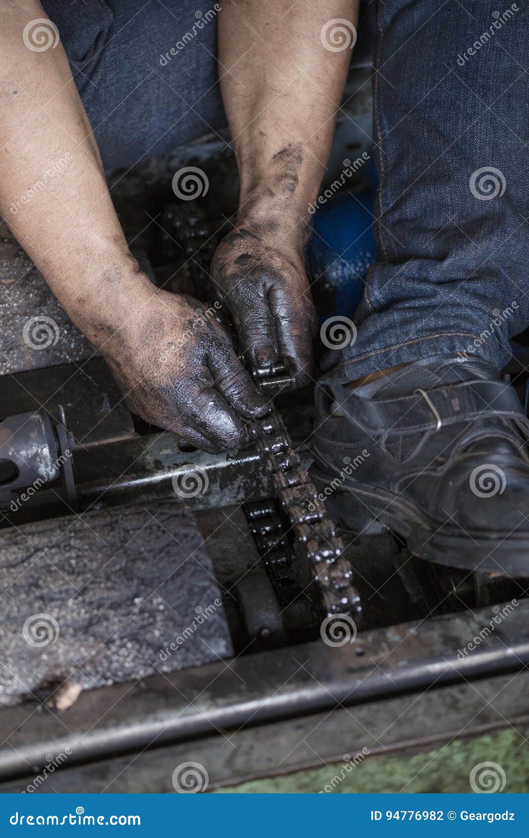 Hand during Maintenance Work of Chain Stock Photo - Image of engine ...