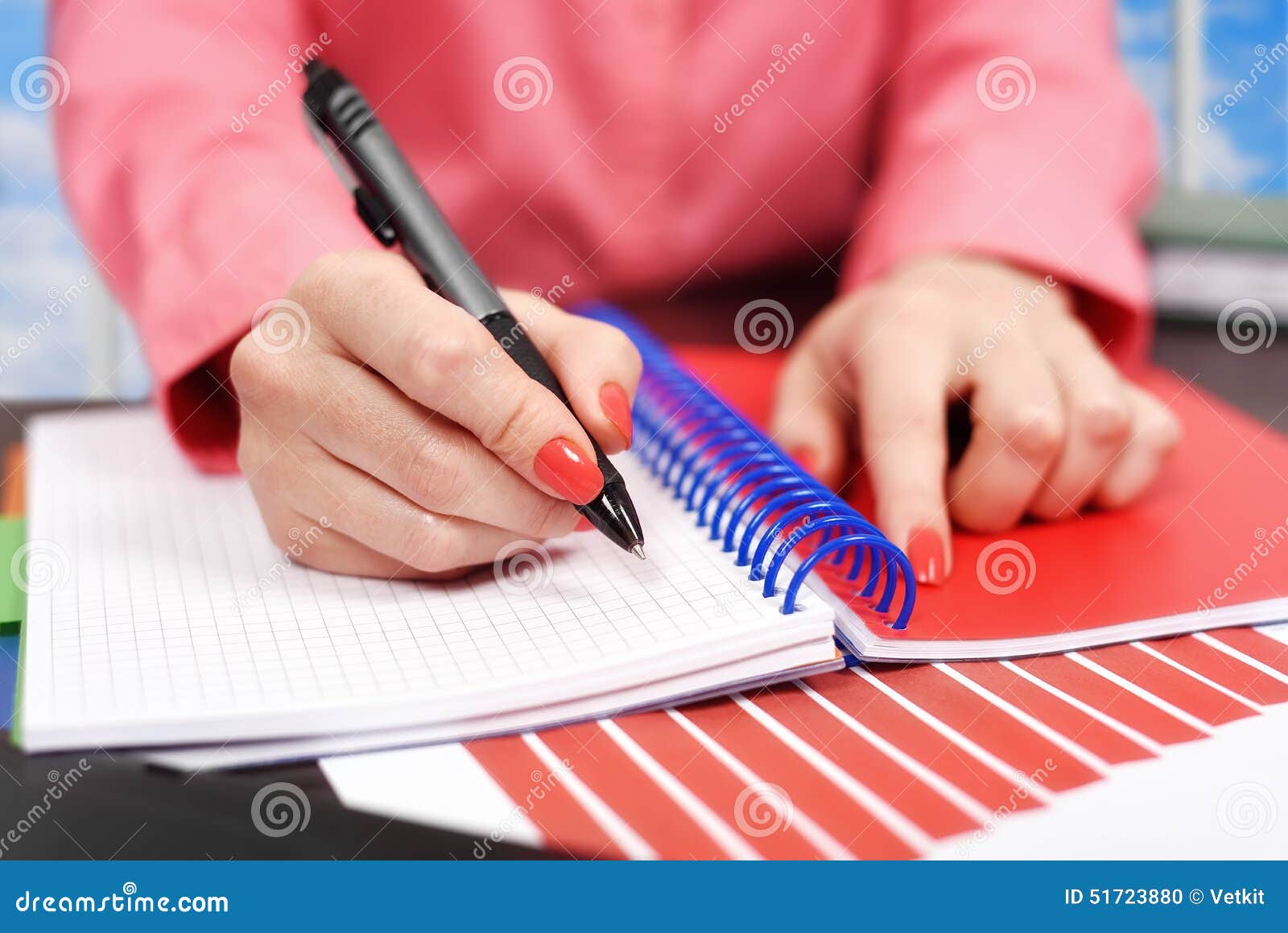 Hand Makes a Note in Notebook Stock Photo - Image of page, document ...