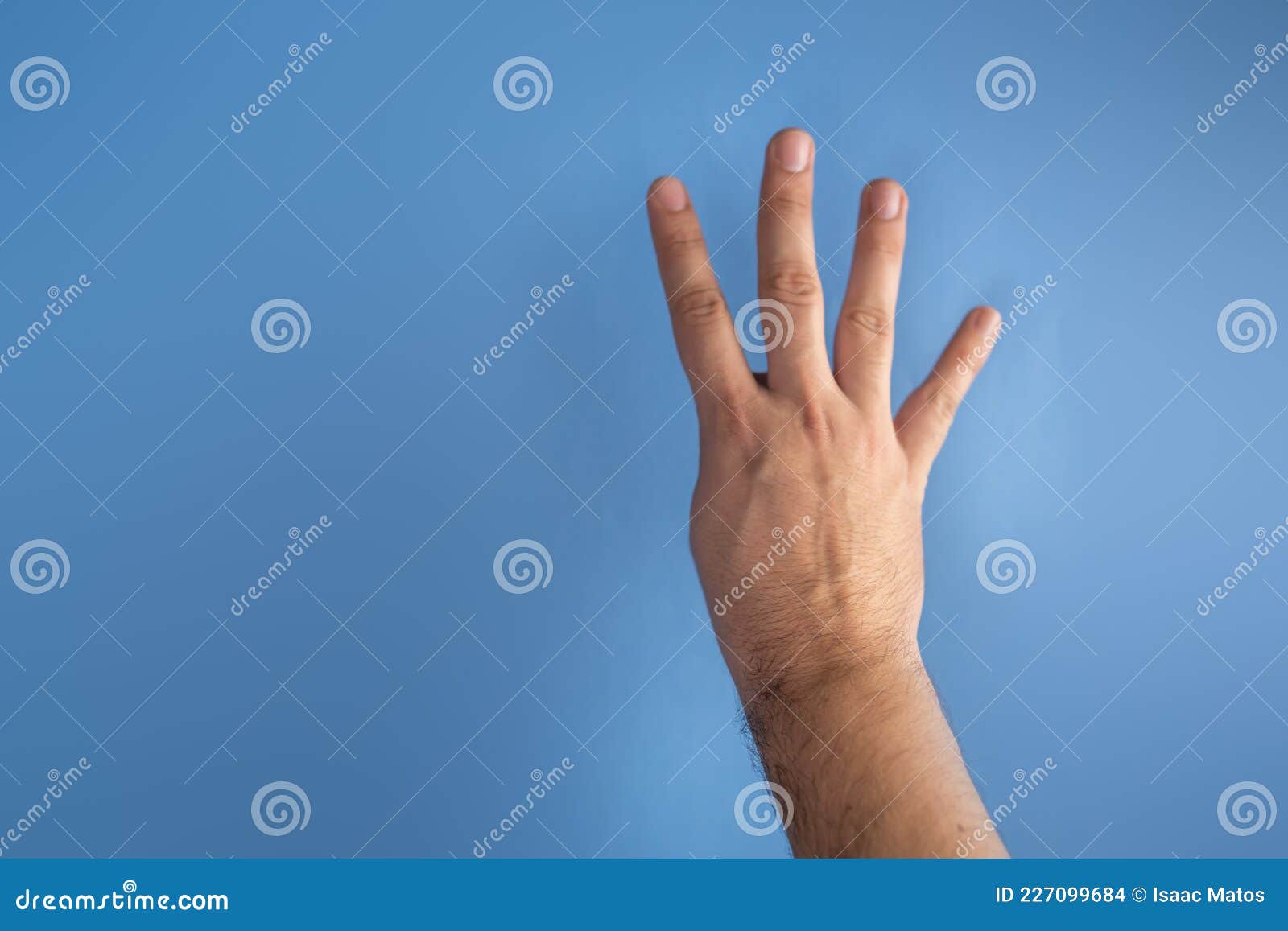 Hand Making Number 4 on Blue Background. Stock Photo - Image of person ...