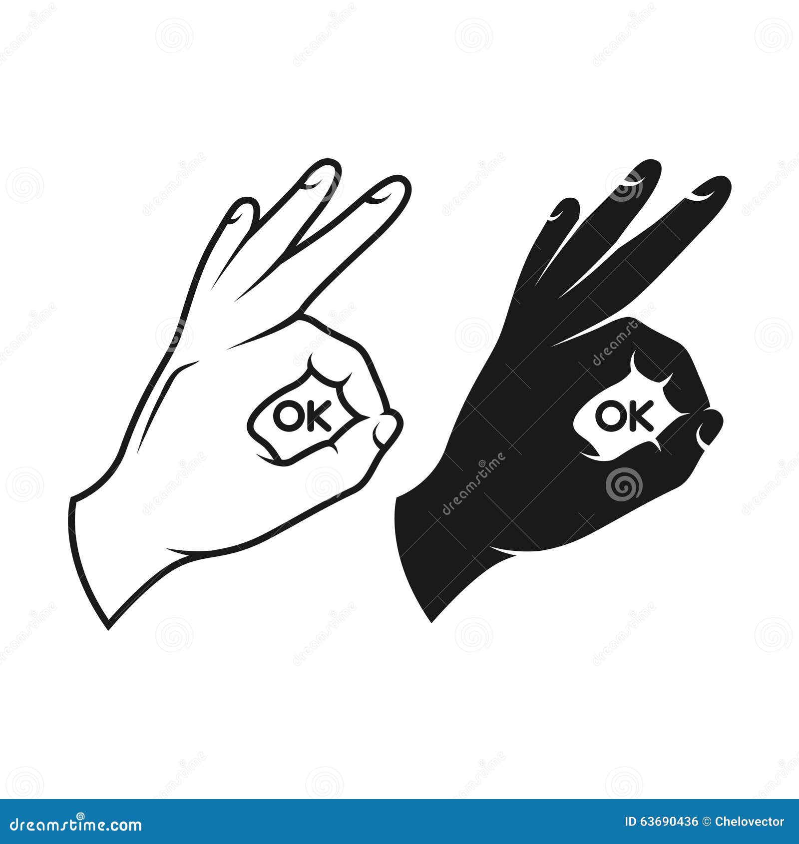 Hand Making Okay Sign. Black and White Variants Stock Vector ...
