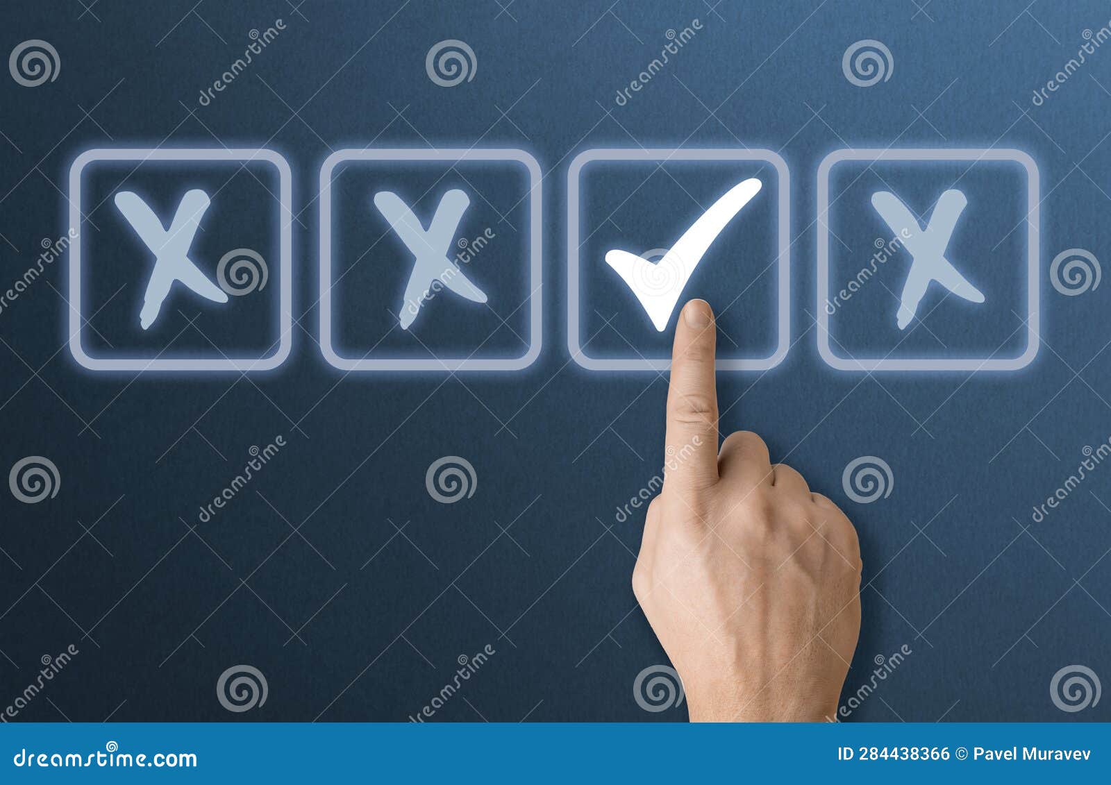 Hand Making Right Correct Choice Ticking Checkbox. Dark Blue Background ...