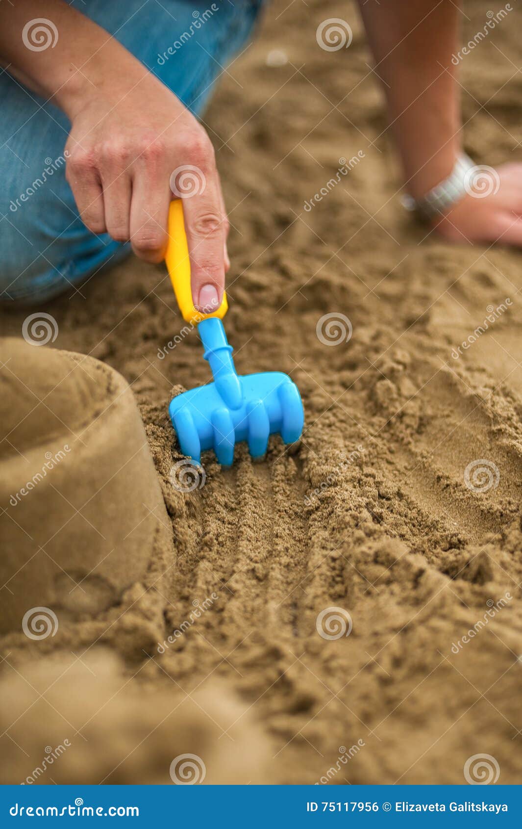 Hand Making a Sand Mold Using Molds Stock Photo - Image of beach ...