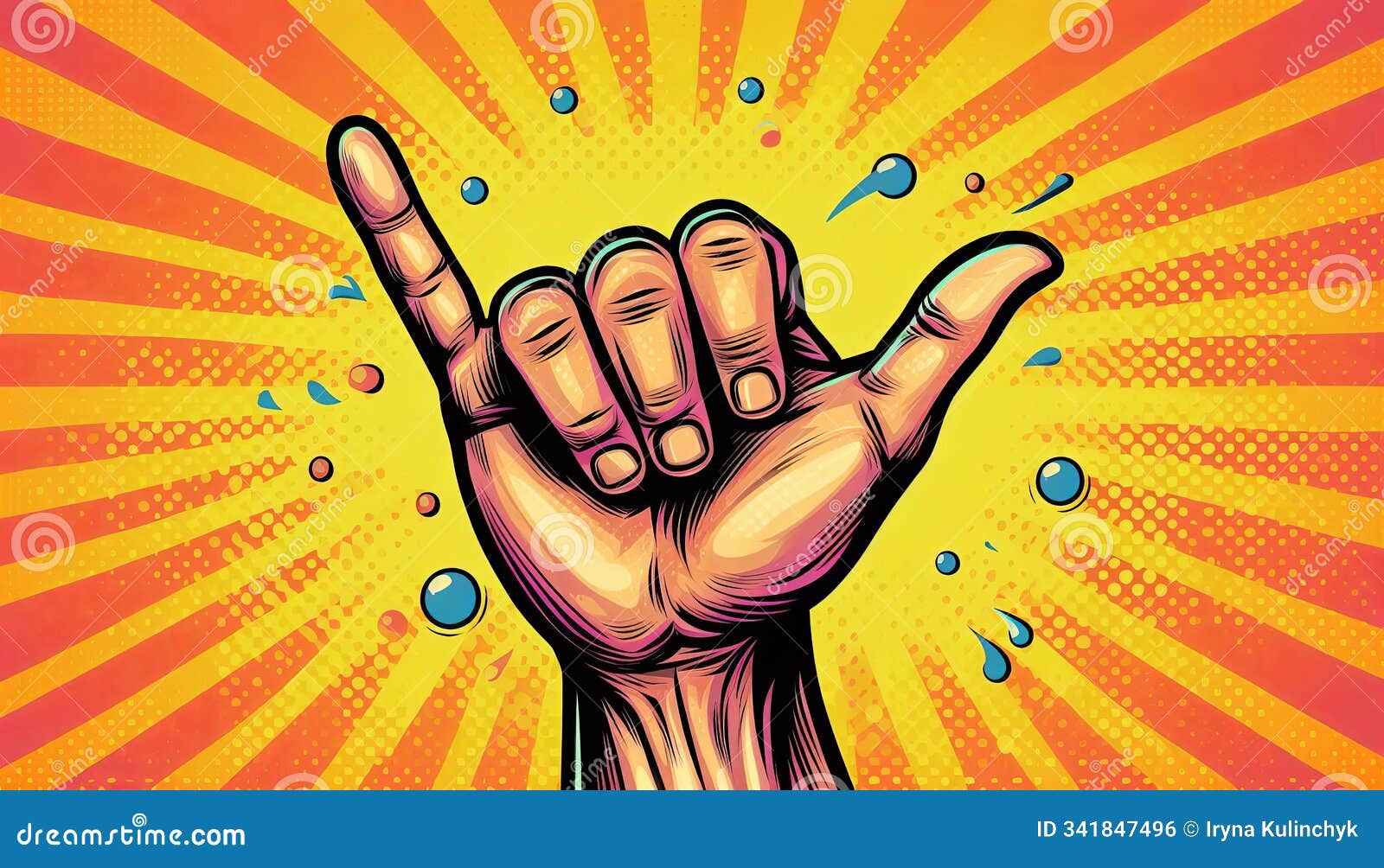 Hand Making Shaka Sign with Thumb and Pinky Extended. Pop Art Comic ...