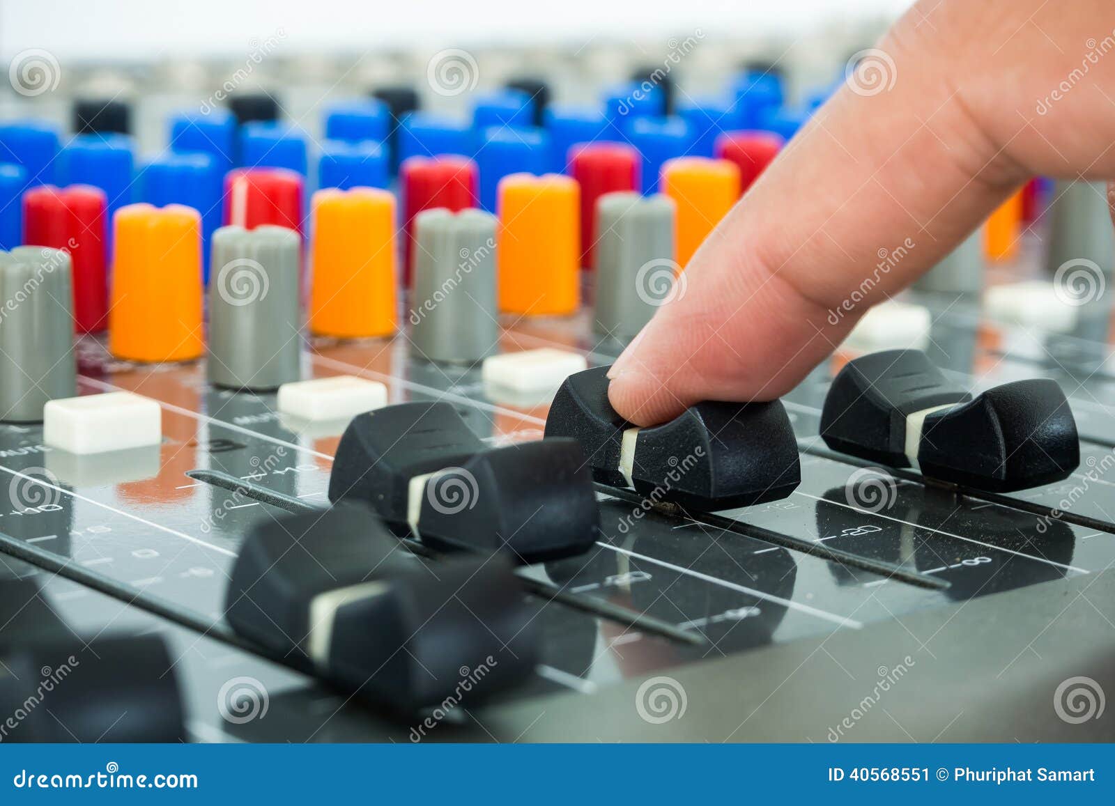 DJ Operating Soundboard Or Mixing Console Use In Sound Recording And ...
