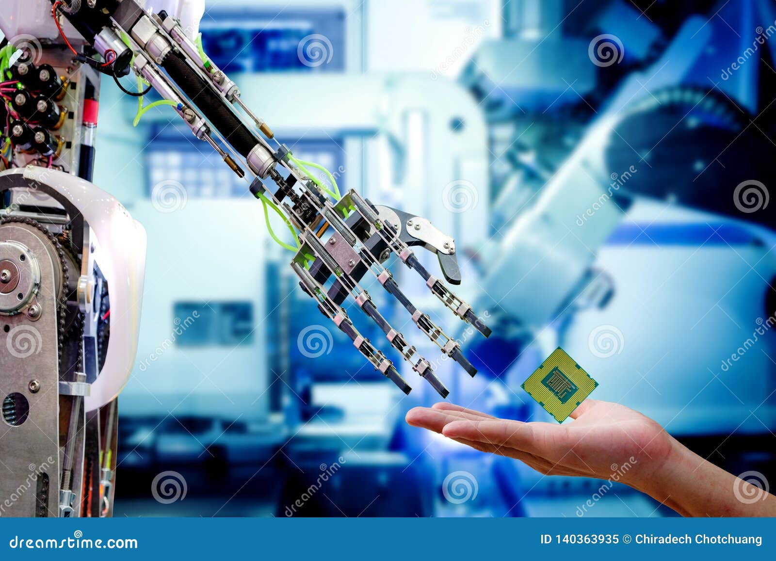 Hand of Male Engineer Who Sending CPU Processor To Robot for Upgrade ...